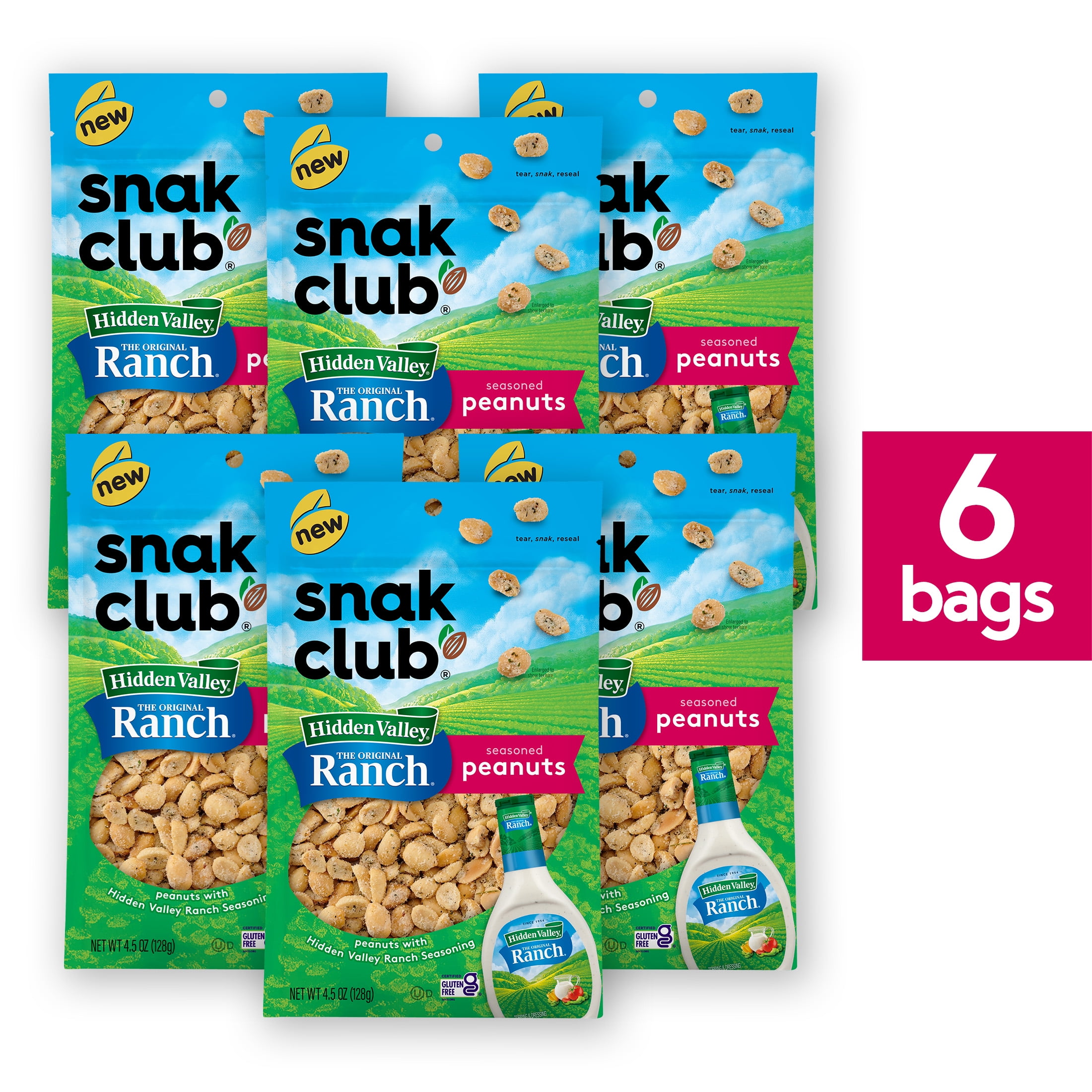 Snak Club Hidden Valley Ranch Peanuts, 6-4.5oz Bags - Walmart.com