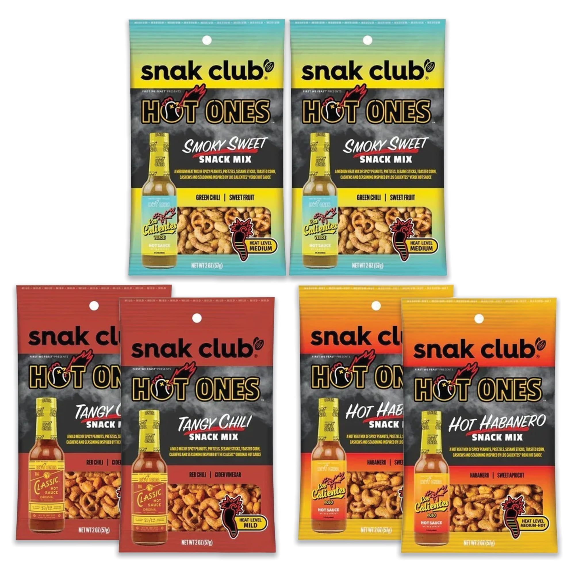 Snak Club Hot Ones 2oz Variety Pack of 3 Flavors 2 of Each (Pack of 6 ...