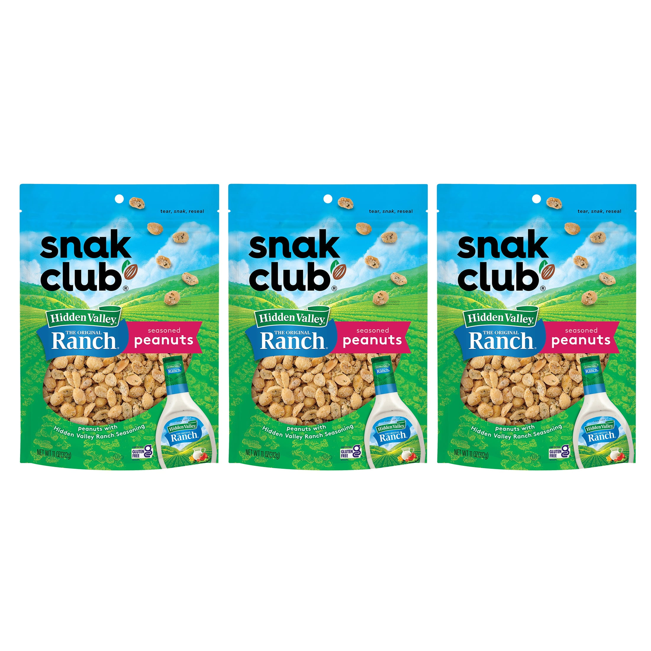 Snak Club Peanuts with Hidden Valley Ranch Seasoning, Roasted Nuts ...