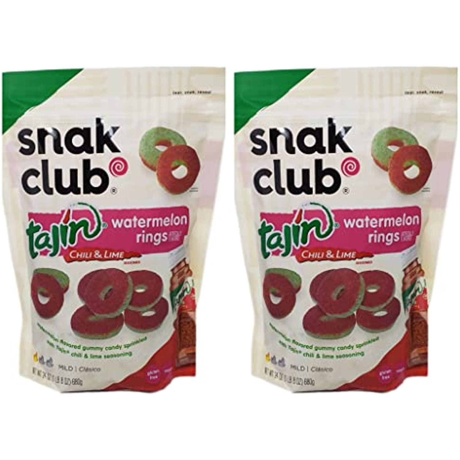 Snak Club Tajin Watermelon Rings, Spicy Gummies, 24 oz Resealable Bags ...
