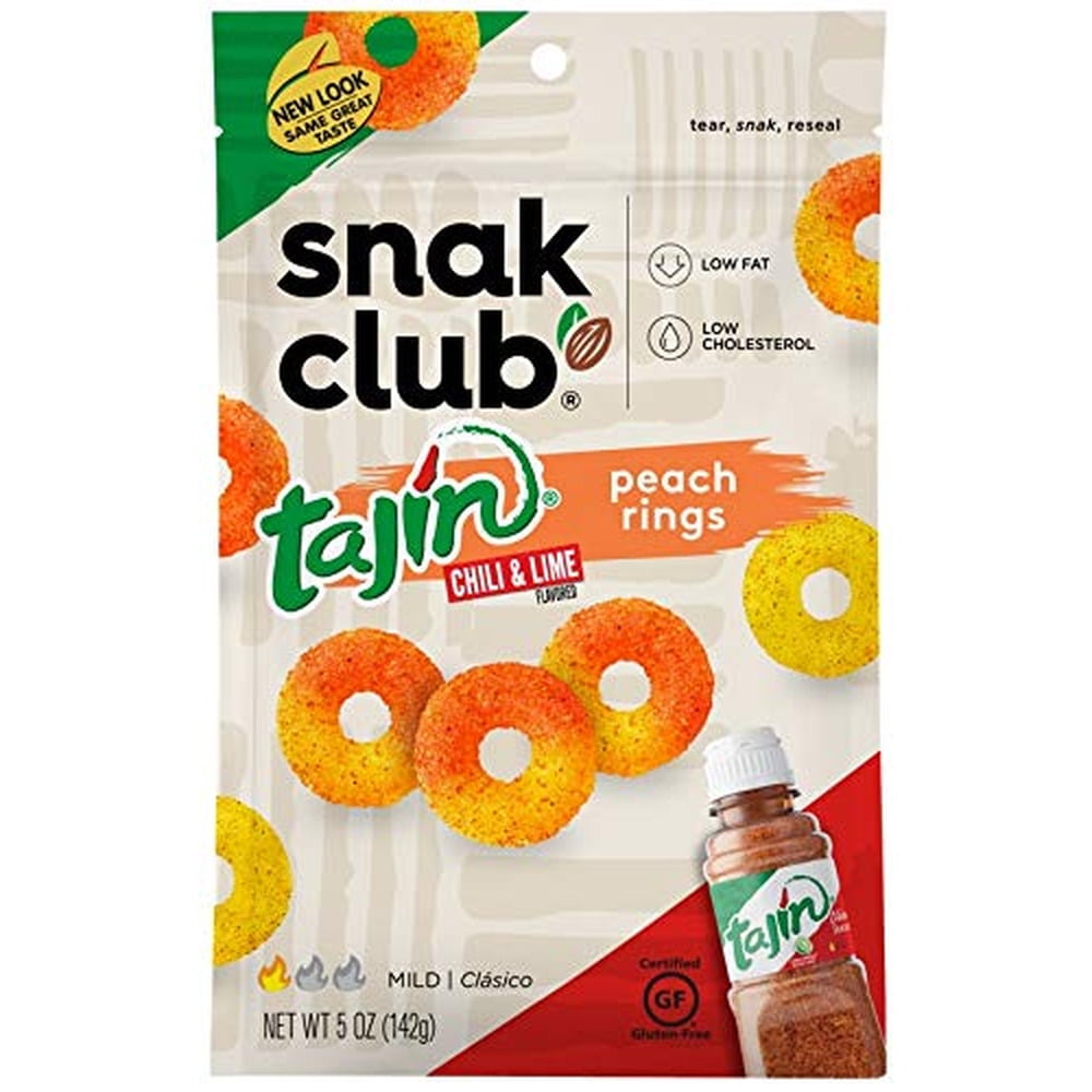 Snak Club Tajin Seasoned Candy Peach Rings Resealable 5 ounce Bag (Pack ...