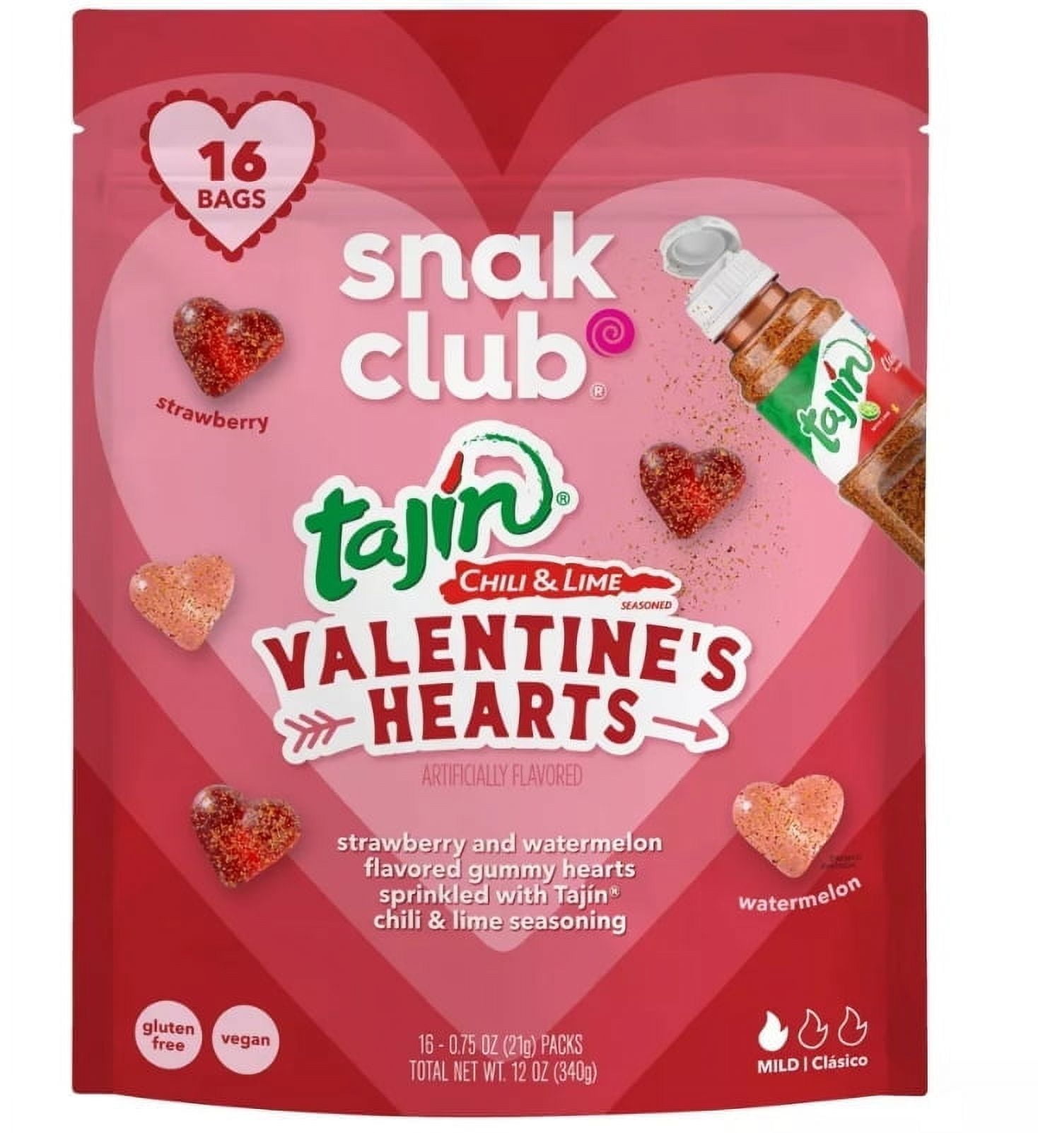 Snak Club, Tajin Valentine's Heart Gummies, 12oz/16ct, Gummy Candy ...