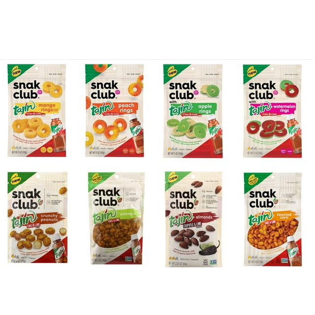 Snak Club Tajin Variety Pack- 4 Gummy Rings and 4 Nuts Bundle - Walmart.com