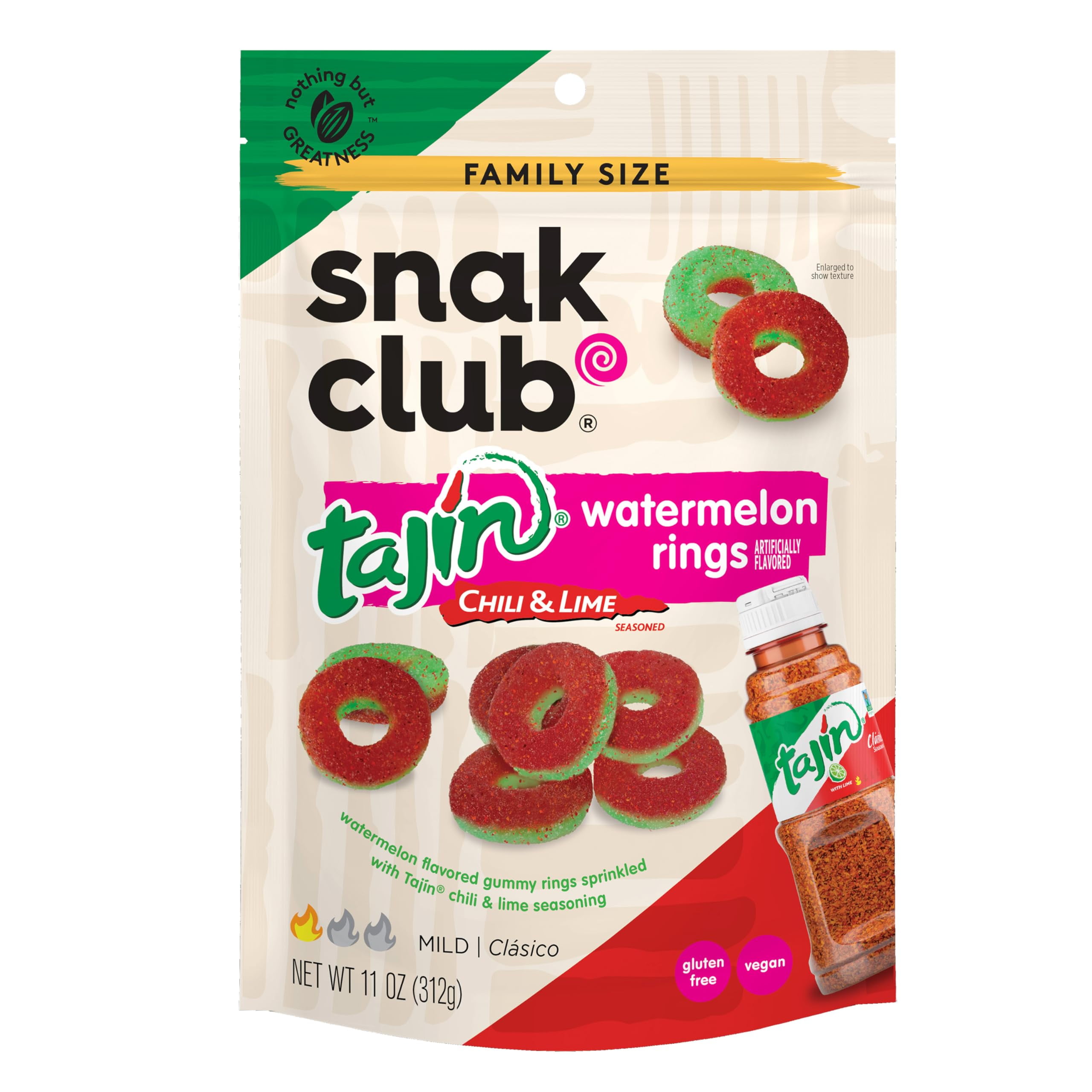 Snak Club Watermelon Rings, MFF30 Tajin Chili & Lime Seasoned, Sweet and Spicy Gummy Candy, Mild ...