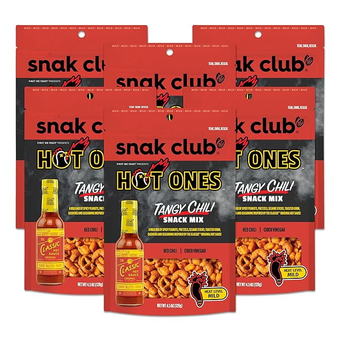 Snak Club x Hot Ones Tangy Chili Snack Mix, Mild Spicy Snacks with ...