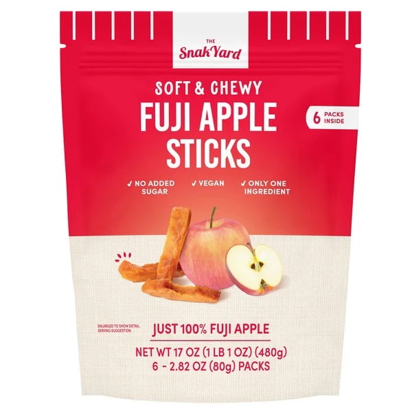 The Snak Yard Soft Chewy Fuji Apple Sticks, No Added Sugar, Vegan, 6 ...