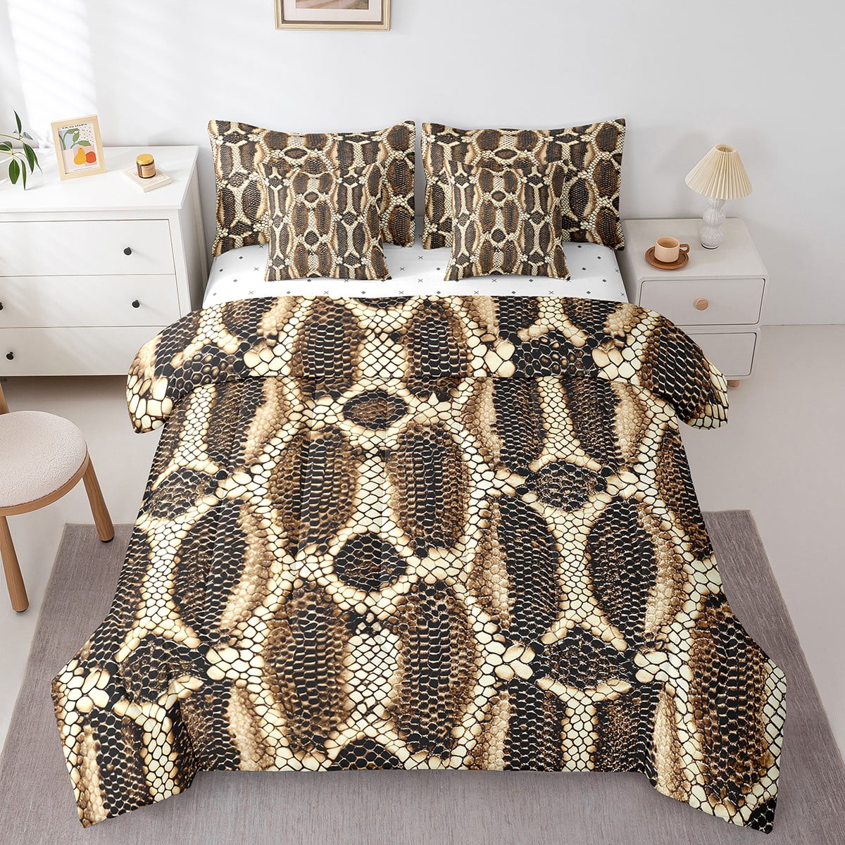 Snake 7 Piece Comforter Set Full Bed in a Bag,Brown Snakeskin Bedding ...