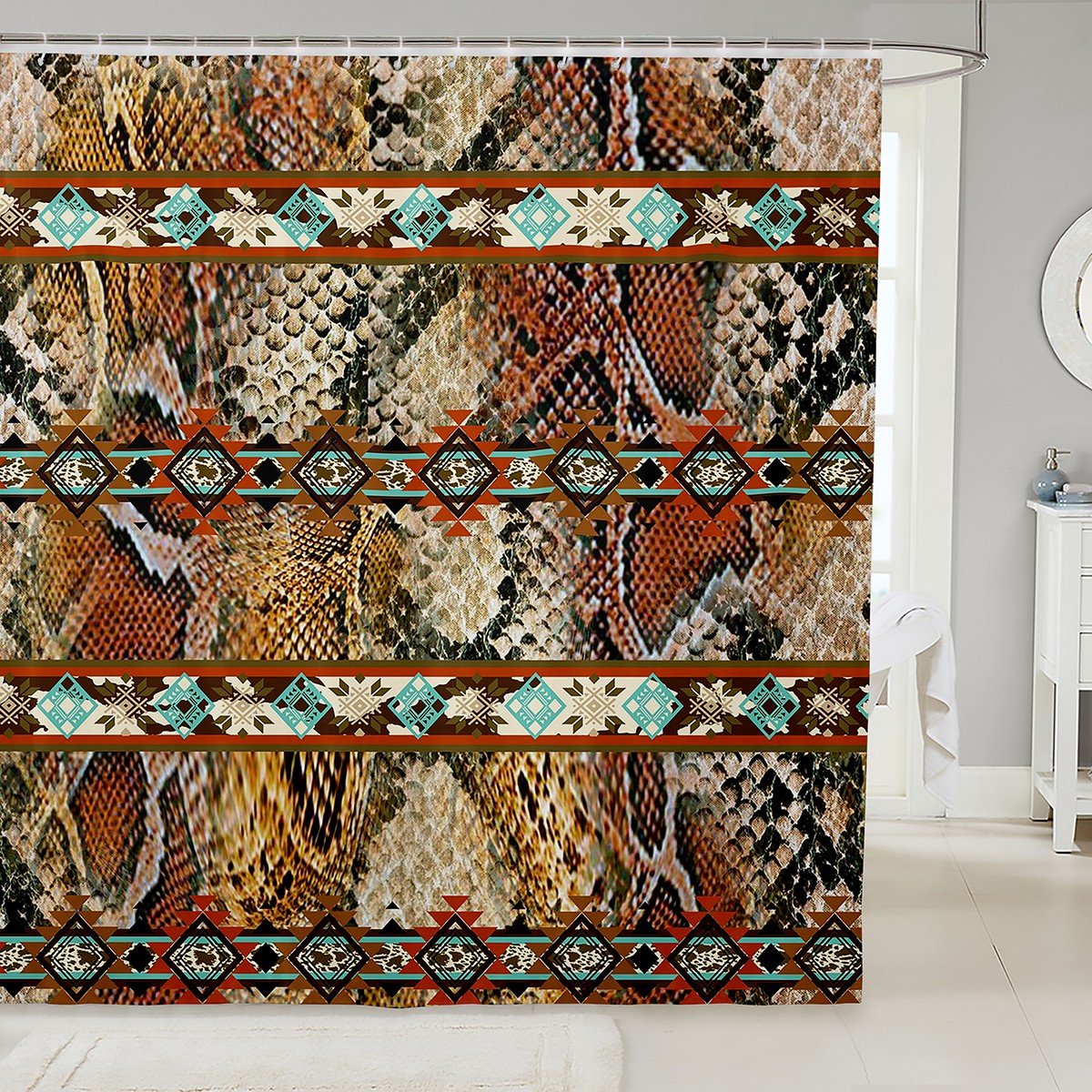 Snake Bath Curtain Earth Yellow Snake Hide Shower Curtain Exotic Tribal ...