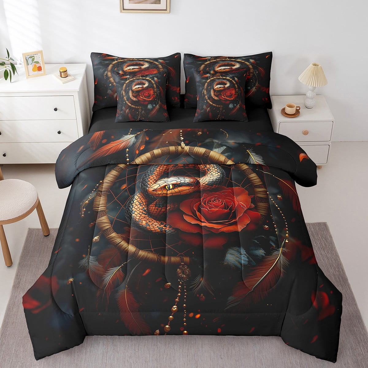 Snake Bed in a Bag King Size Comforter Set 7 Pieces,Dream Catcher Sheet ...