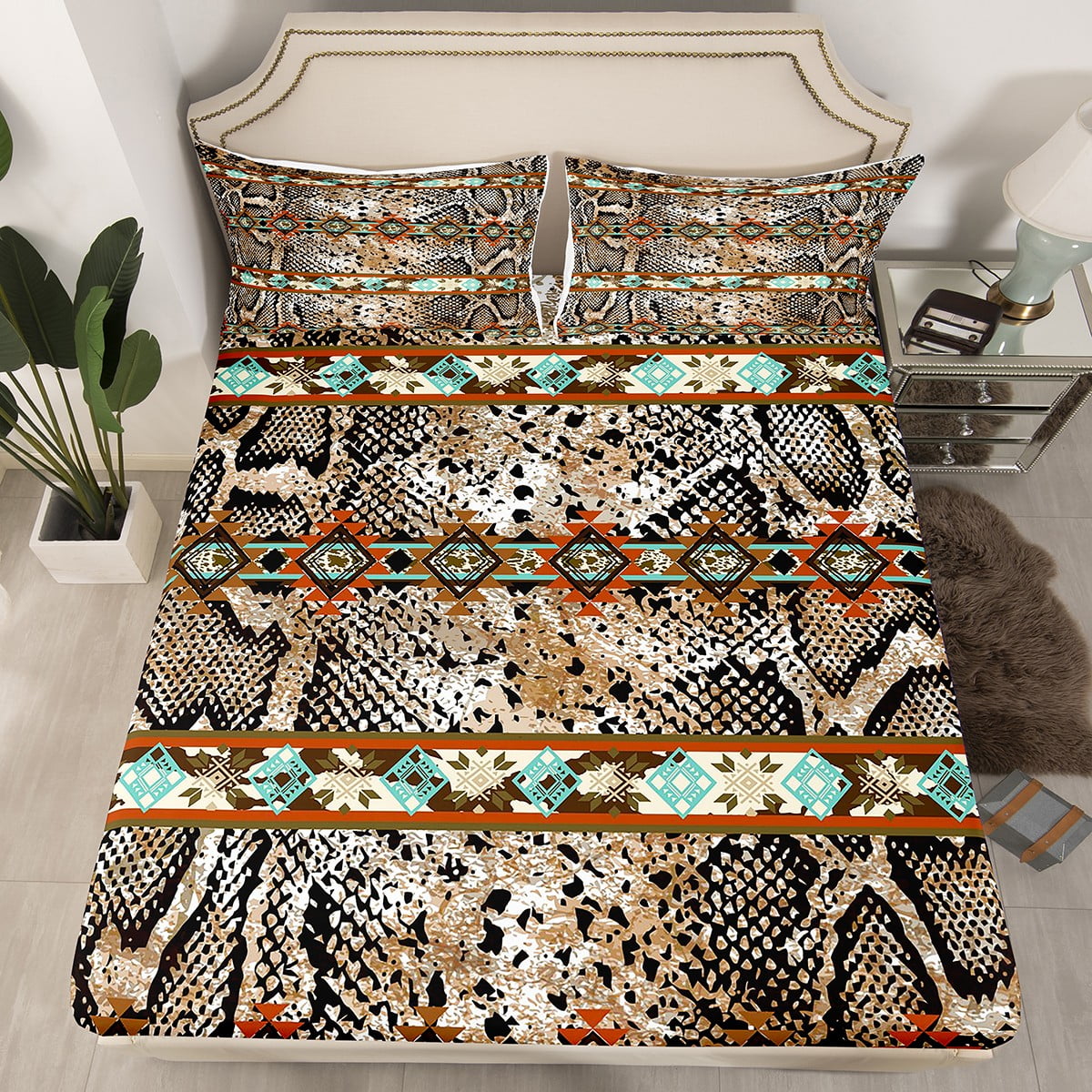 Snake Bed Sheets Brown Snake Hide Fitted Sheet Exotic Arrow Aztec ...