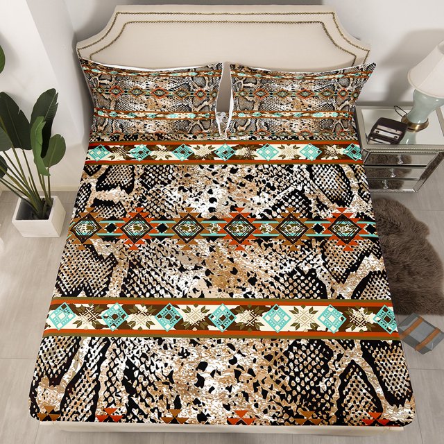 Snake Bed Sheets Brown Snake Hide Fitted Sheet Exotic Arrow Aztec ...