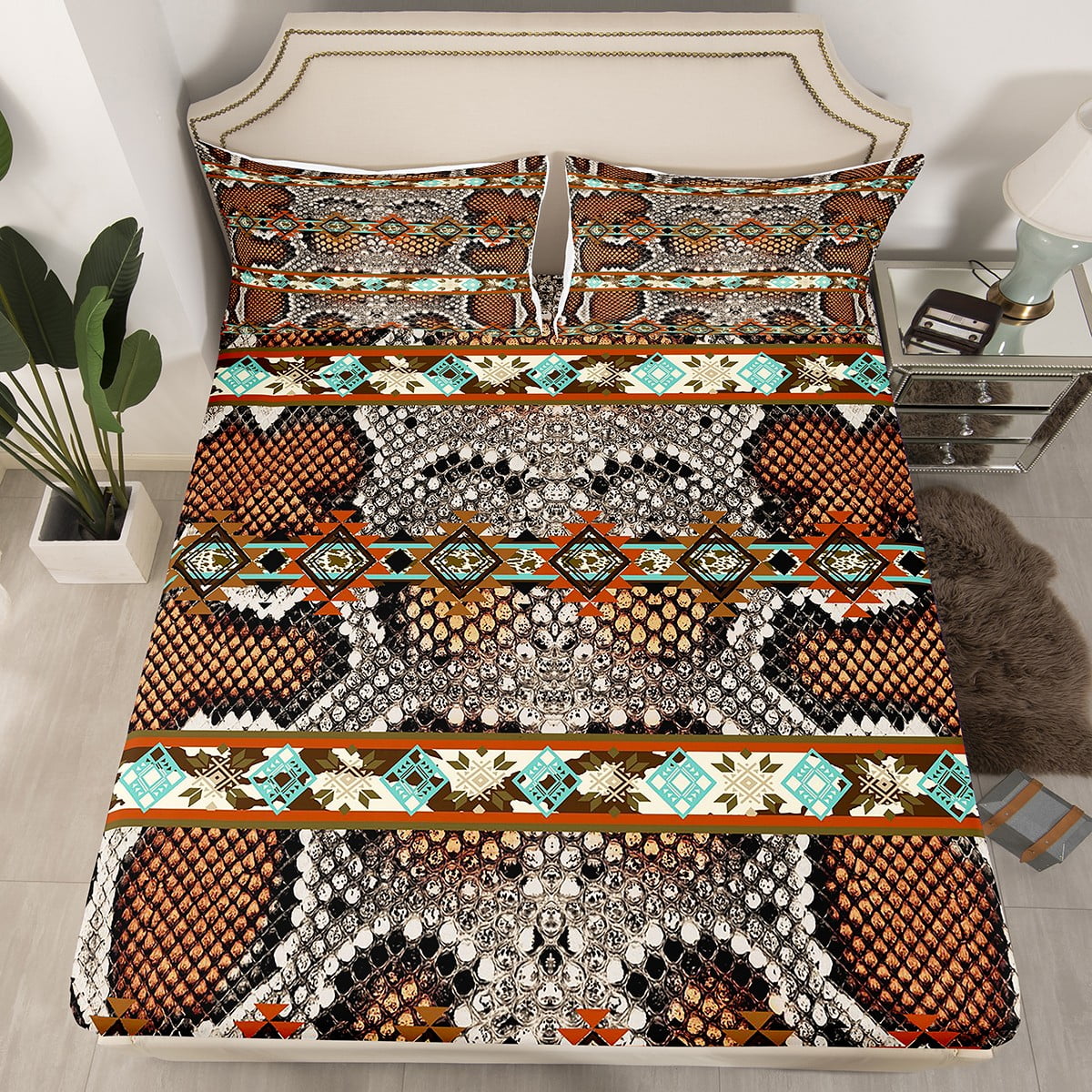 Snake Bed Sheets Burnt Sienna Snake Hide Fitted Sheet Exotic Arrow ...