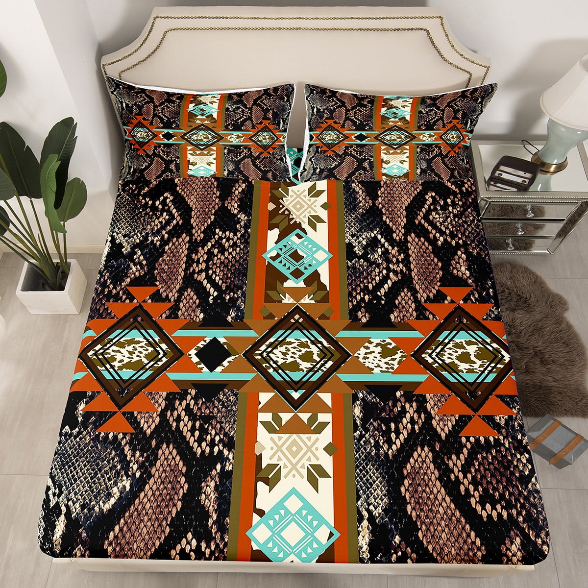 Snake Bed Sheets Dark Brown Snake Hide Bedding Set Exotic Arrow Aztec ...