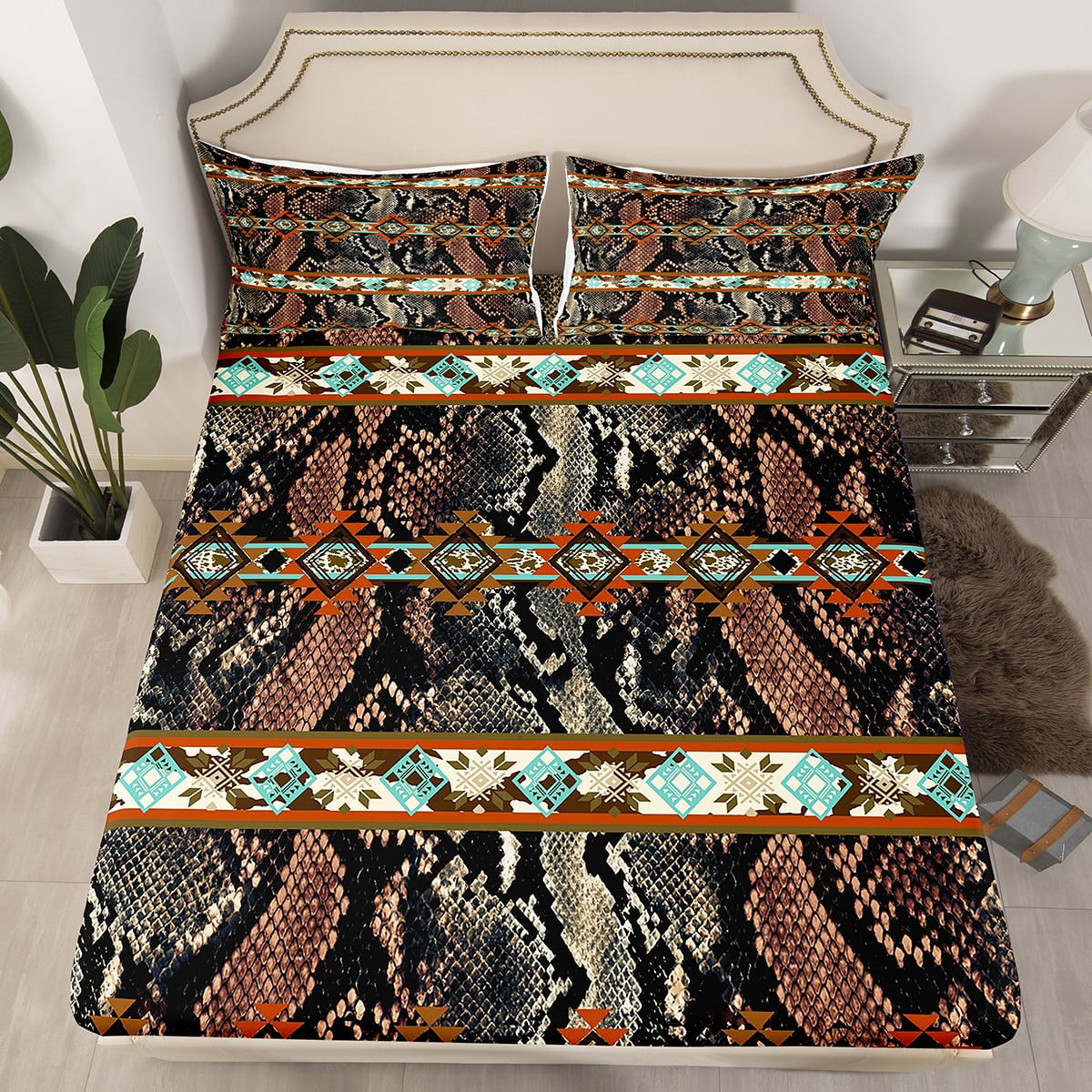 Snake Bed Sheets Dark Brown Snake Hide Fitted Sheet Exotic Arrow Aztec ...