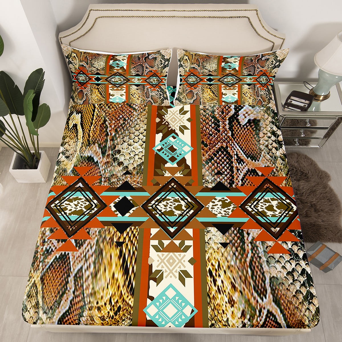 Snake Bed Sheets Earth Yellow Snake Hide Bedding Set Exotic Arrow Aztec ...