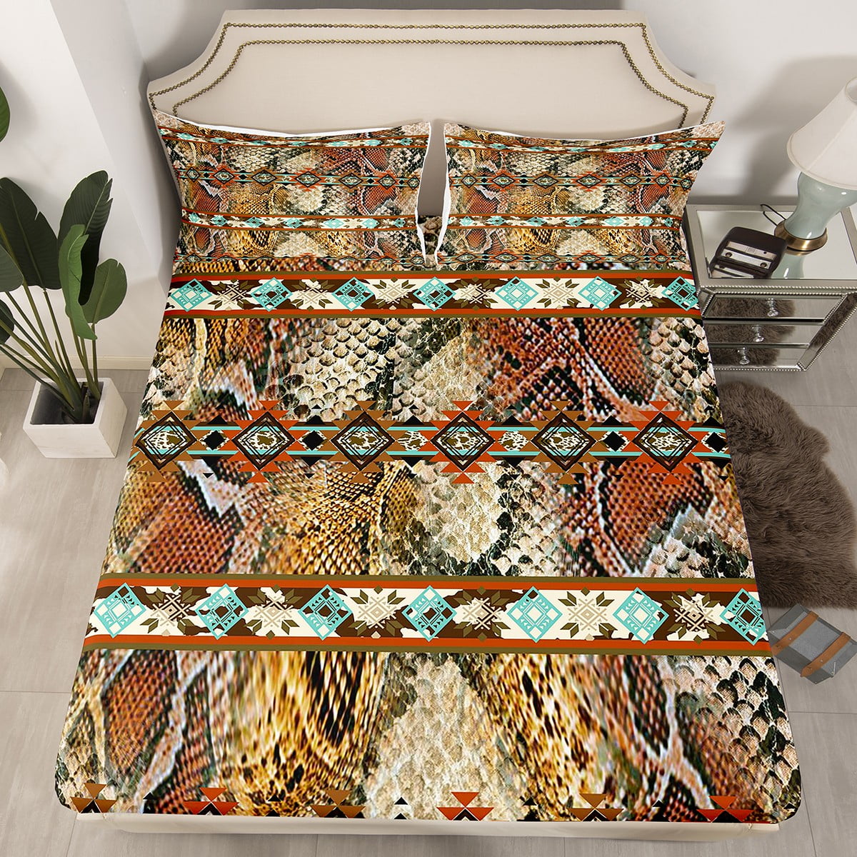 Snake Bed Sheets Earth Yellow Snake Hide Fitted Sheet Exotic Arrow ...