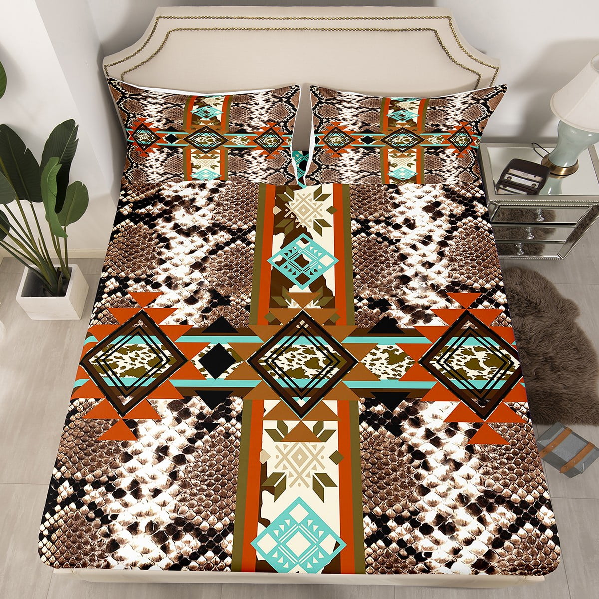 Snake Bed Sheets Exotic Snake Hide Bedding Set Geometry Arrow Aztec ...