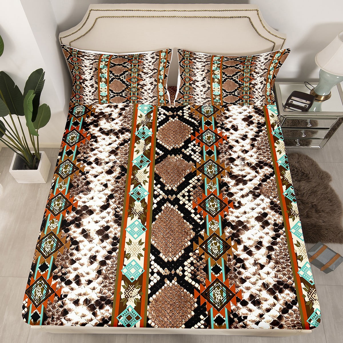 Snake Bed Sheets Exotic Snake Hide Bedding Set Geometry Arrow Aztec ...