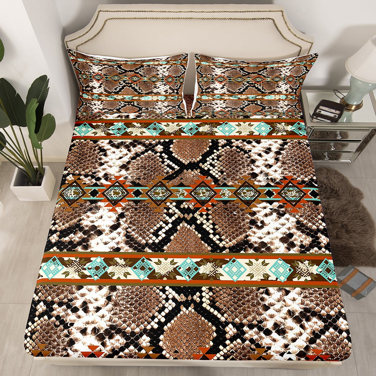 Snake Bed Sheets Exotic Snake Hide Fitted Sheet Arrow Aztec Bedding Set ...