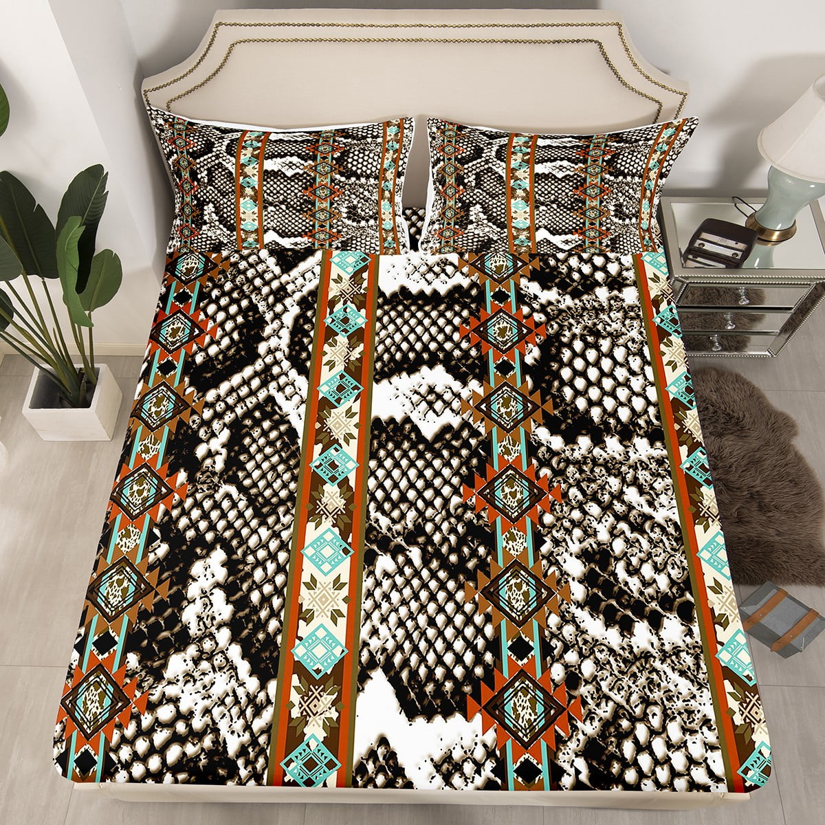 Snake Bed Sheets Grey Snake Hide Bedding Set Exotic Arrow Aztec Fitted ...