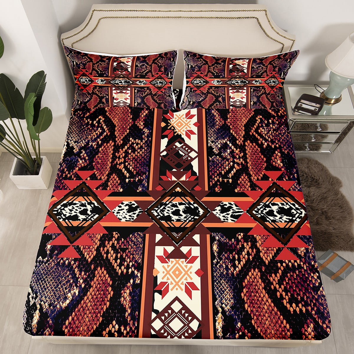 Snake Bed Sheets Red Snake Hide Bedding Set Exotic Arrow Aztec Fitted ...