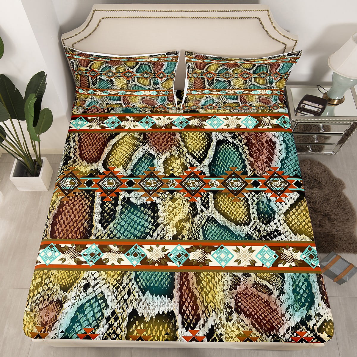 Snake Bed Sheets Yellow Green Snake Hide Fitted Sheet Exotic Arrow ...