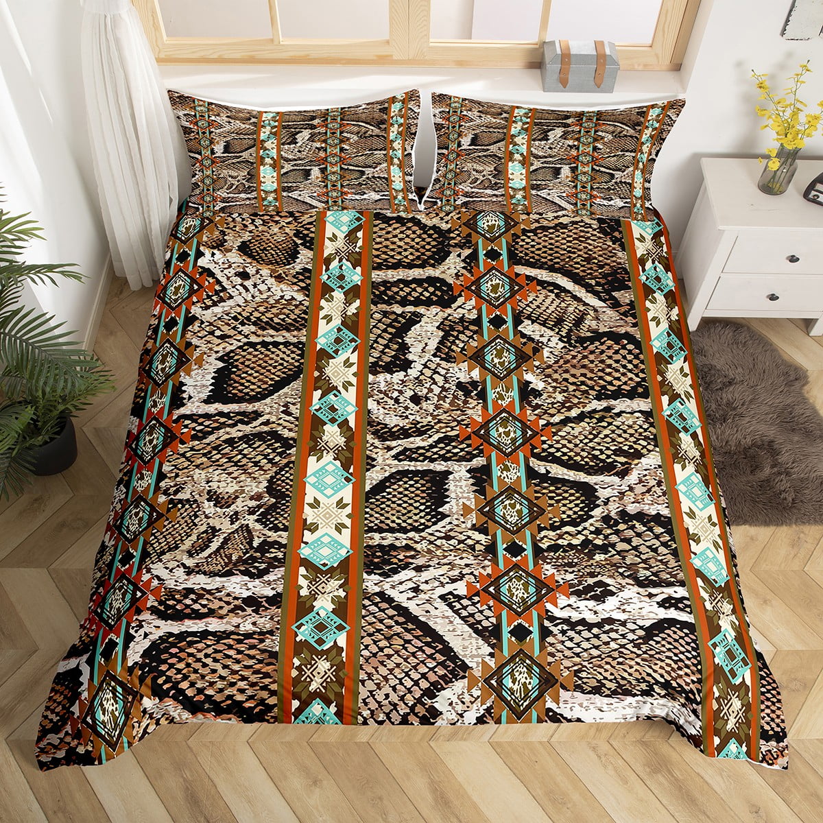 Snake Bedding Set Brown Snake Hide Comforter Cover Exotic Ethnic Tribal ...