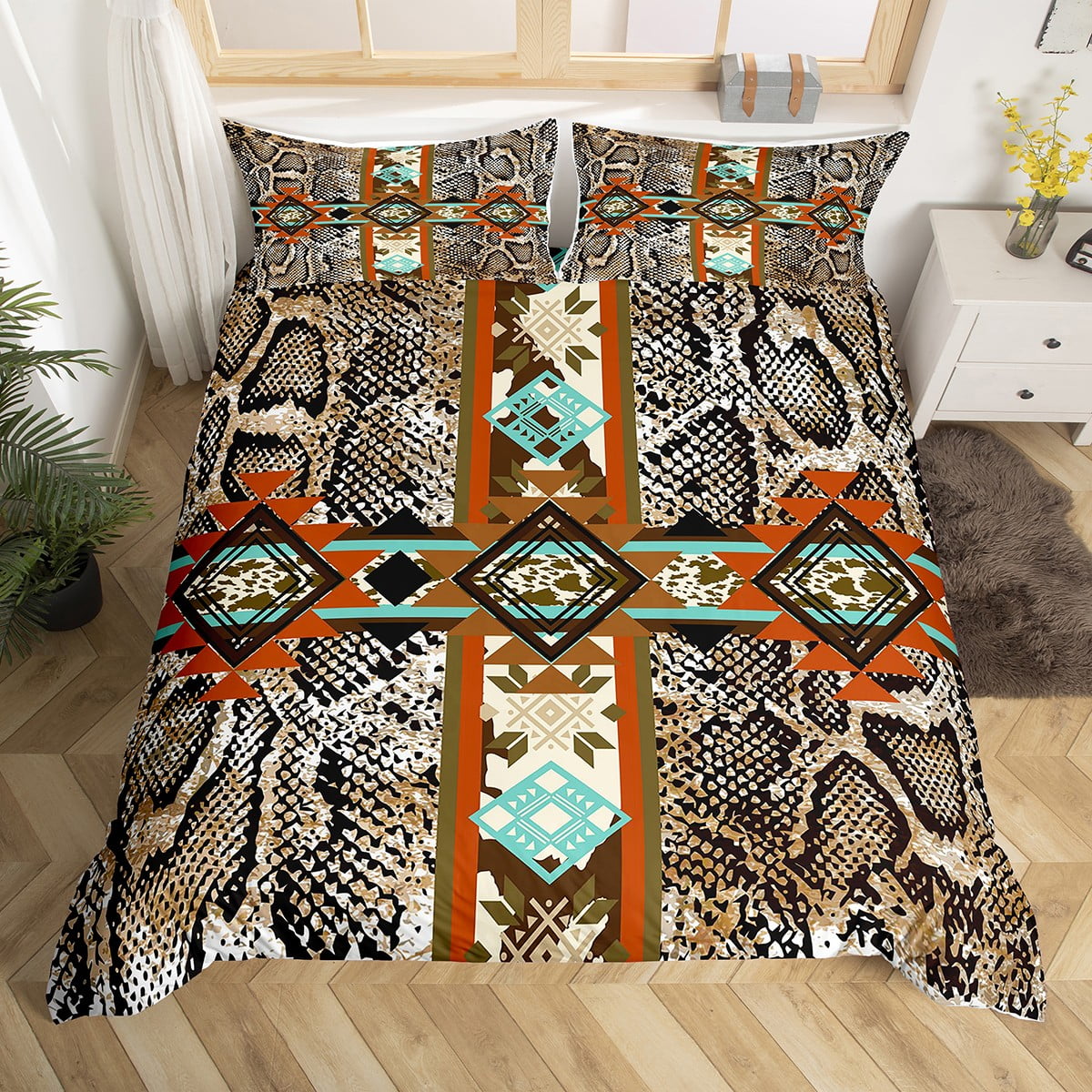 Snake Bedding Set Brown Snake Hide Comforter Cover Exotic Ethnic Tribe ...