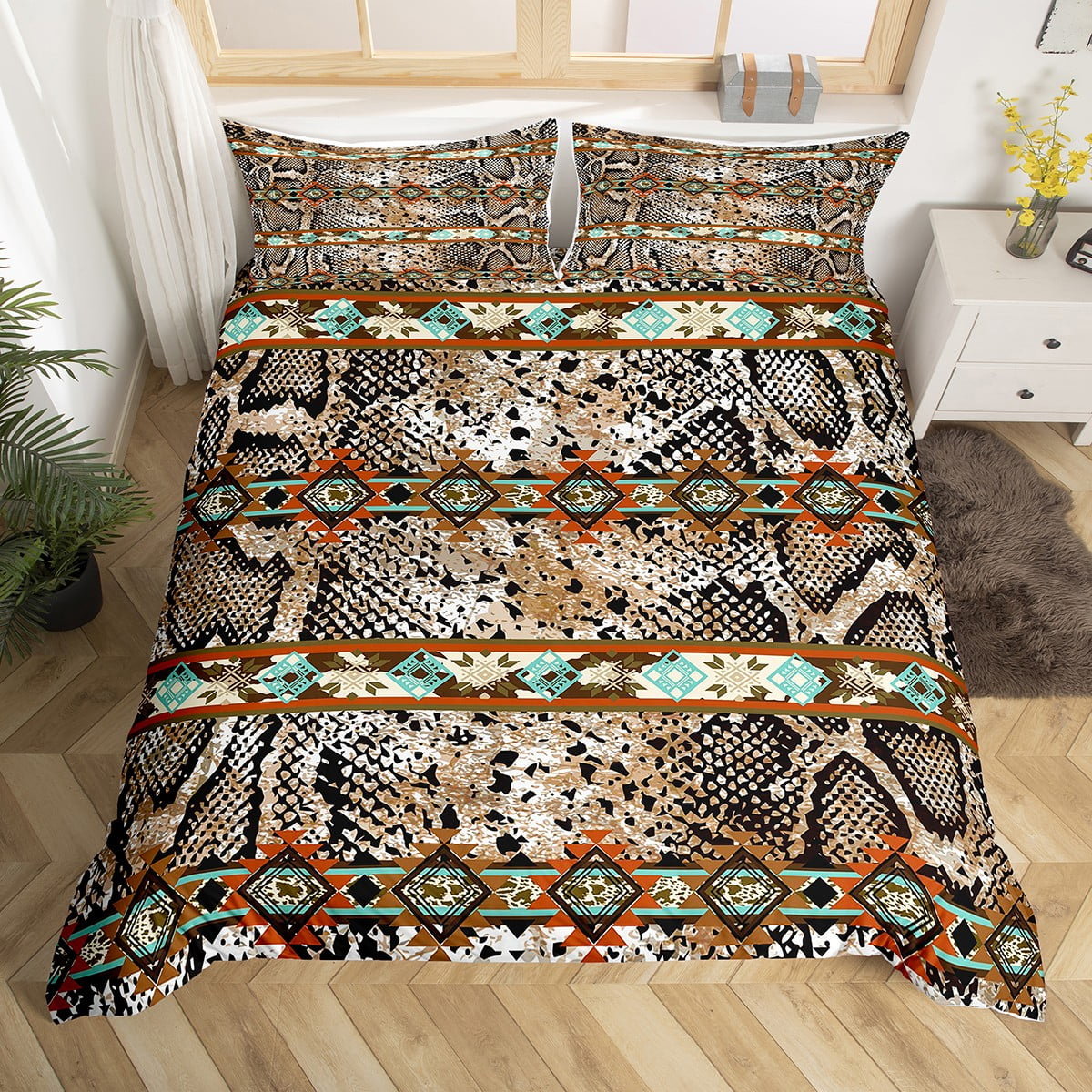 Snake Bedding Set Brown Snake Hide Duvet Cover Exotic Ethnic Tribal ...