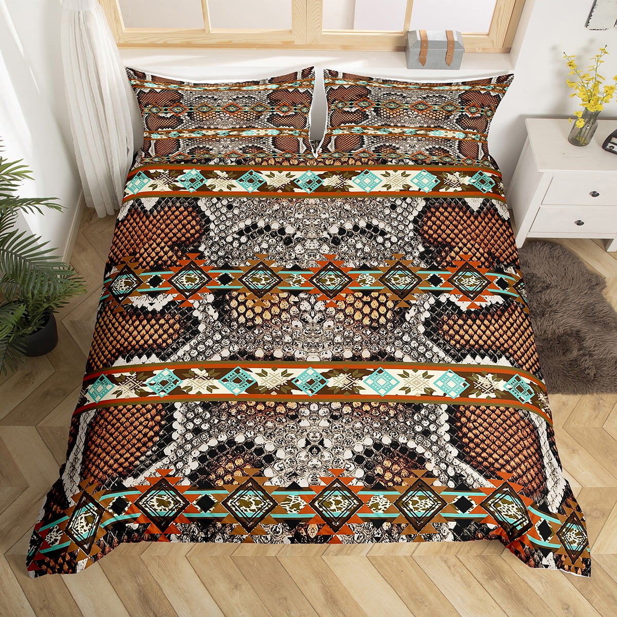 Snake Bedding Set Burnt Sienna Snake Hide Duvet Cover Exotic Ethnic ...