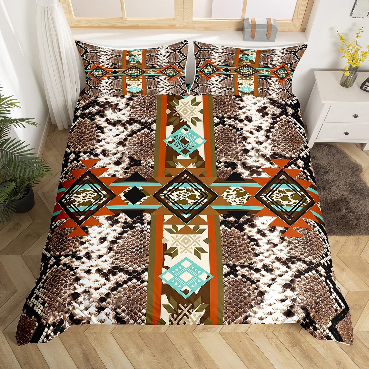 Snake Bedding Set Exotic Snake Hide Comforter Cover Ethnic Tribal ...