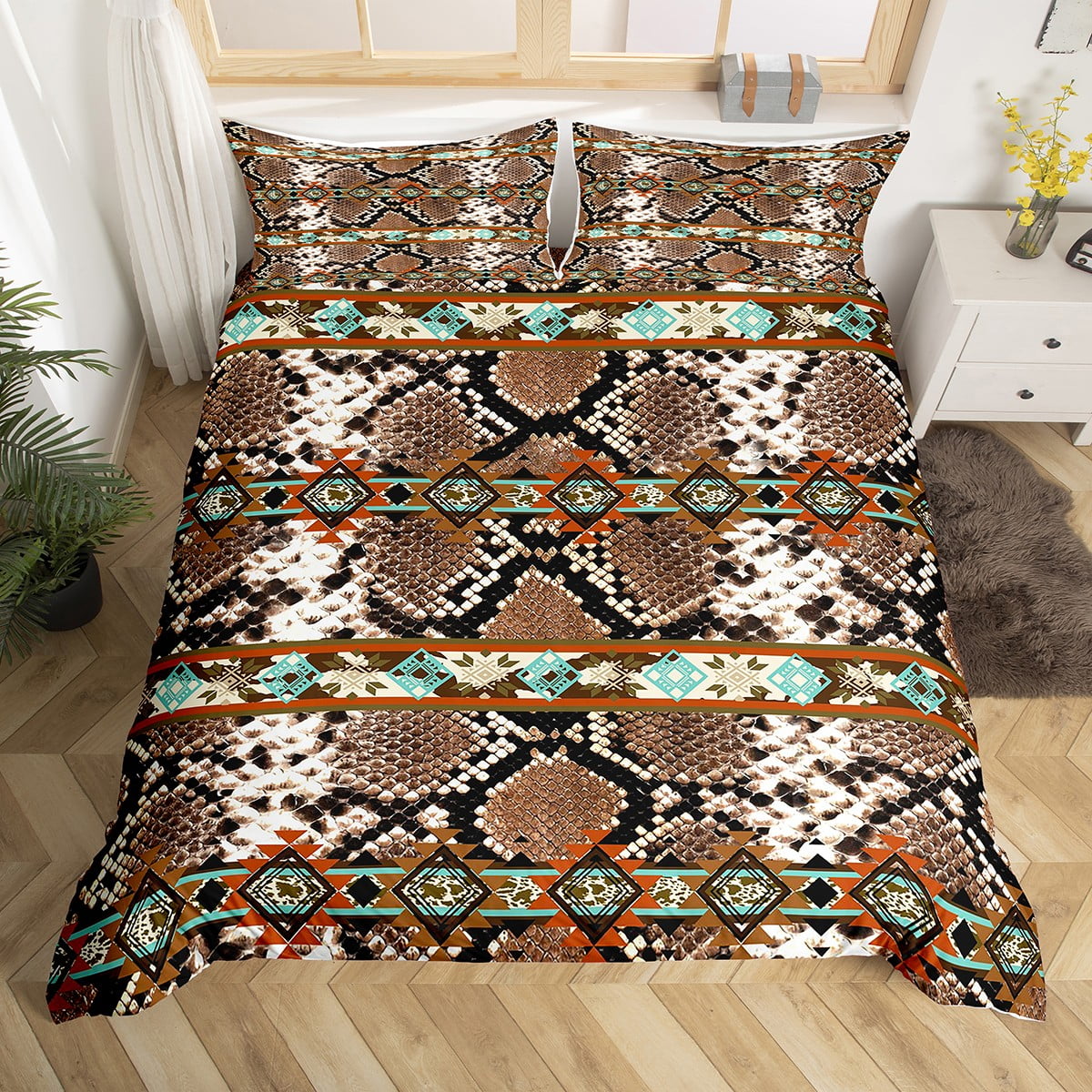 Snake Bedding Set Exotic Snake Hide Duvet Cover Ethnic Tribal Arrow ...