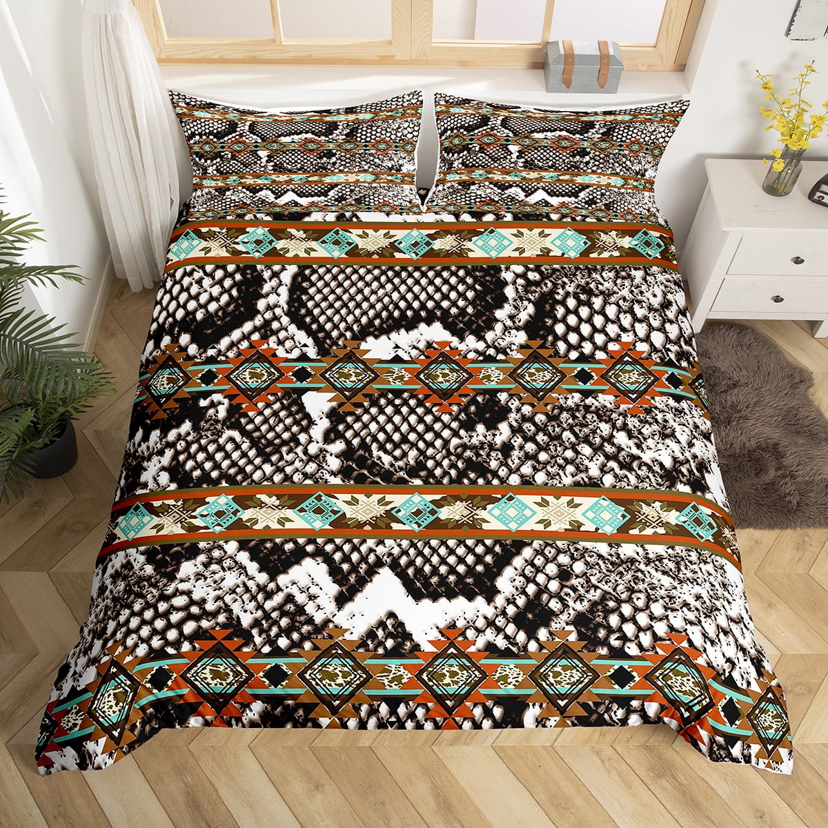 Snake Bedding Set Grey Snake Hide Duvet Cover Exotic Ethnic Tribal ...