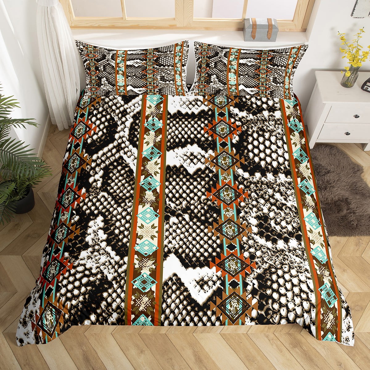 Snake Bedding Set Grey Snake Hide Comforter Cover Exotic Ethnic Tribal ...