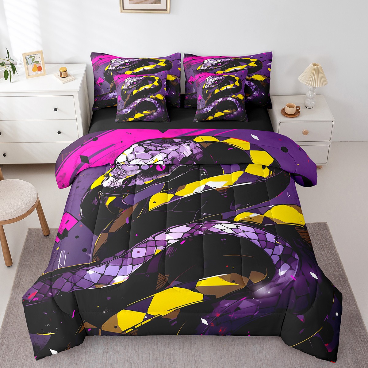 Snake Bedding Set King Size, 3D Snake Scales Comforter Set, Jungle ...