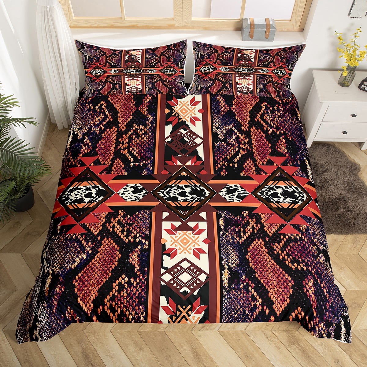 Snake Bedding Set Red Snake Hide Comforter Cover Exotic Ethnic Tribal ...