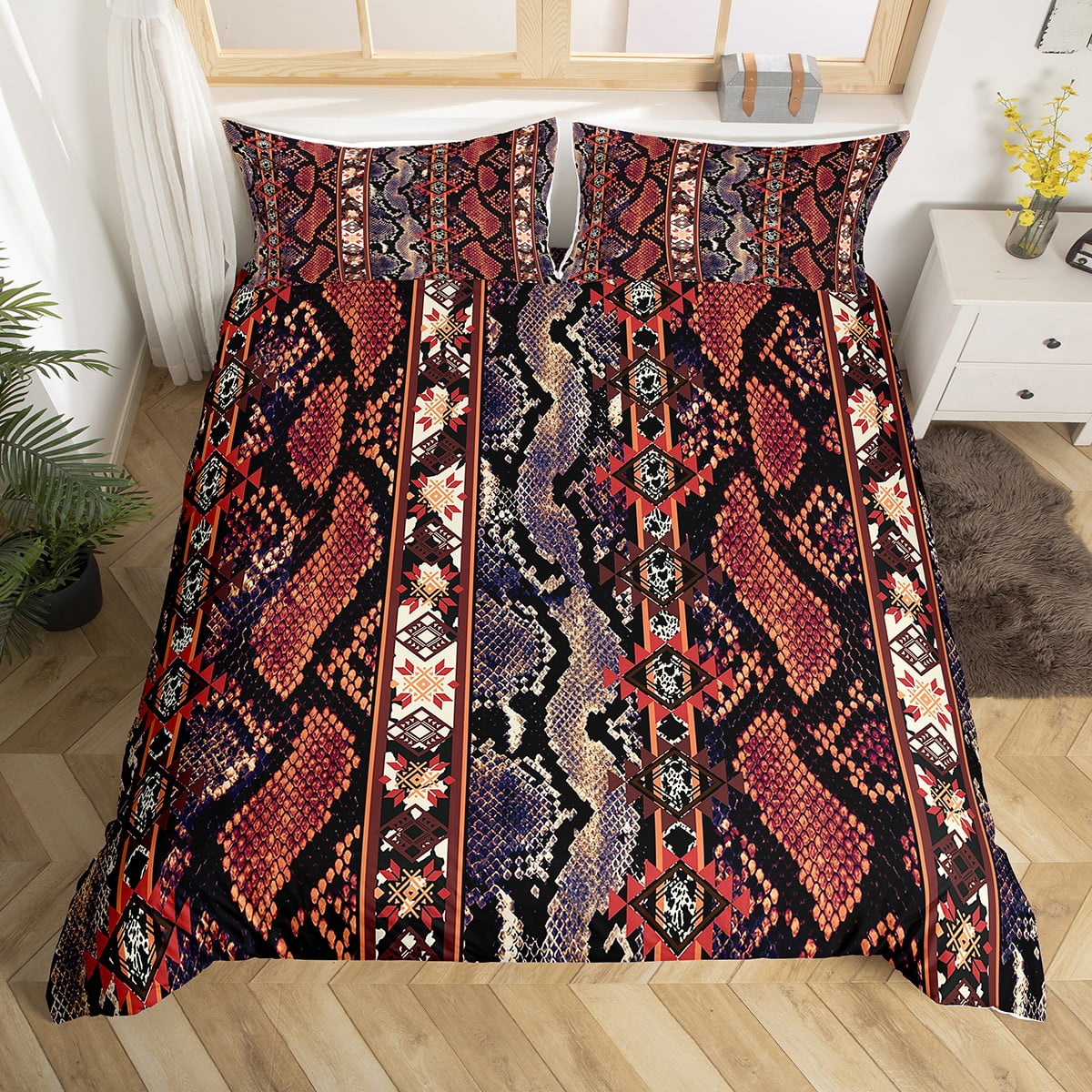 Snake Bedding Set Red Snake Hide Comforter Cover Exotic Ethnic Tribal ...