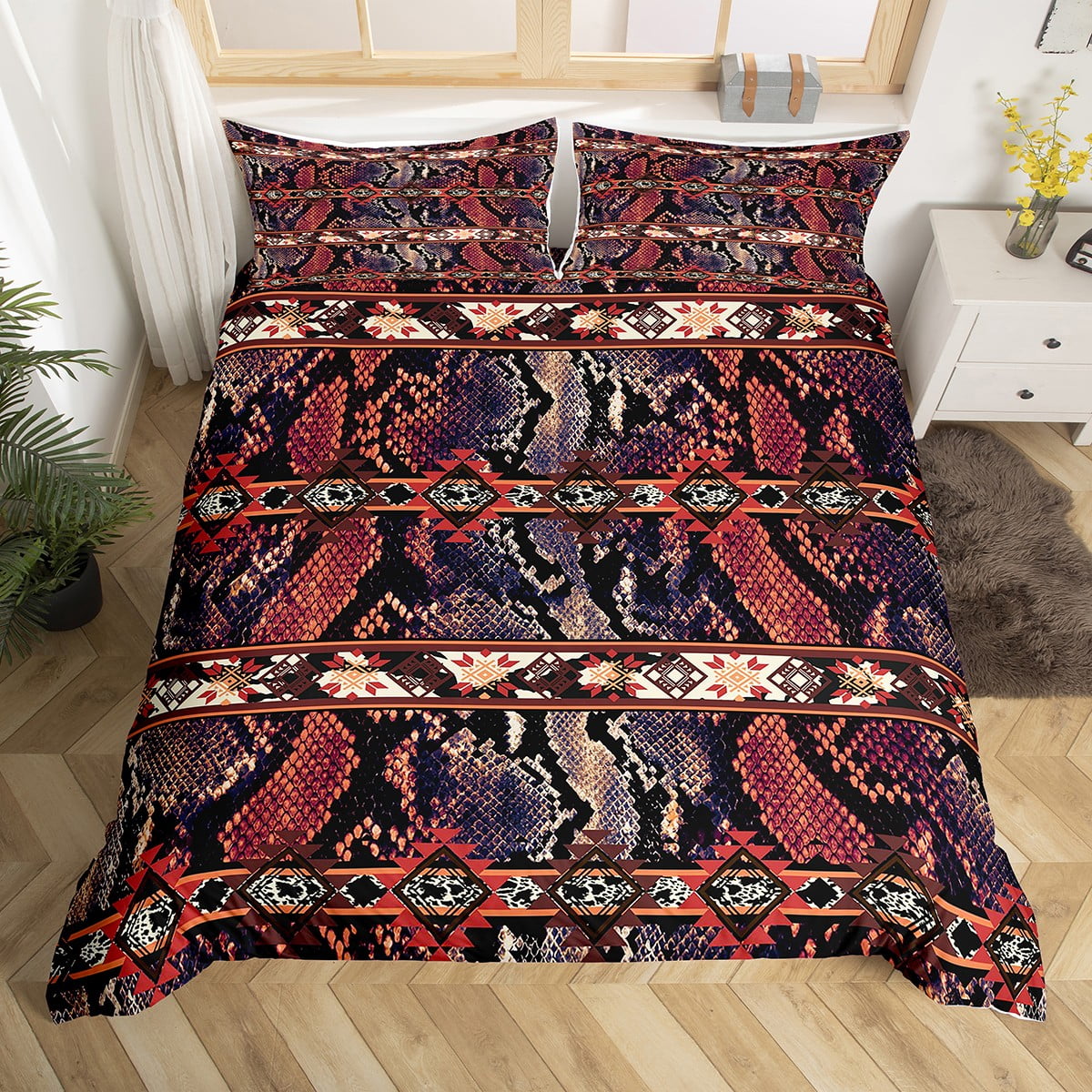 Snake Bedding Set Red Snake Hide Duvet Cover Exotic Ethnic Tribal Arrow ...