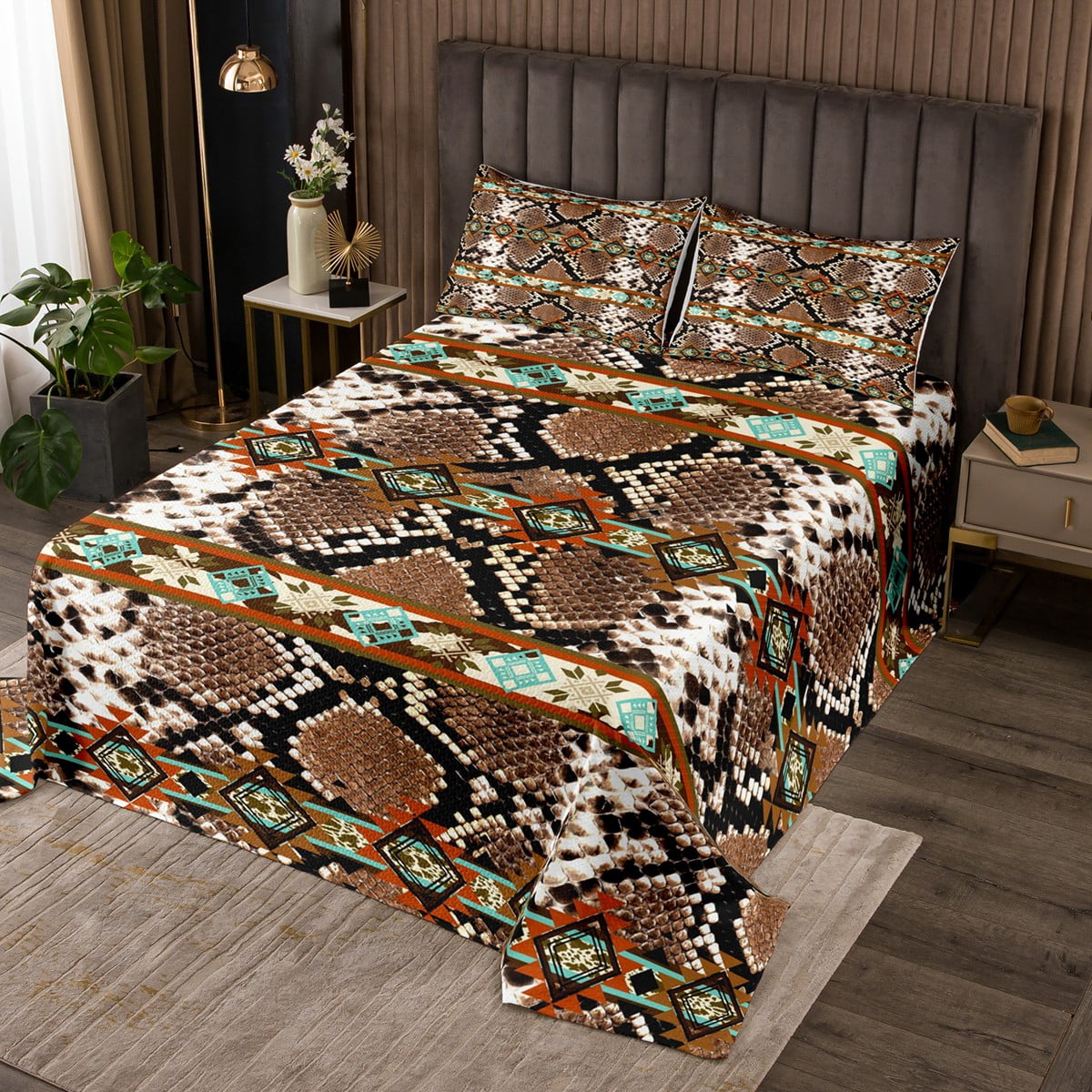 Queen Bedspread Western Dragon Set - Rainbow Gradient Animal Print With ...