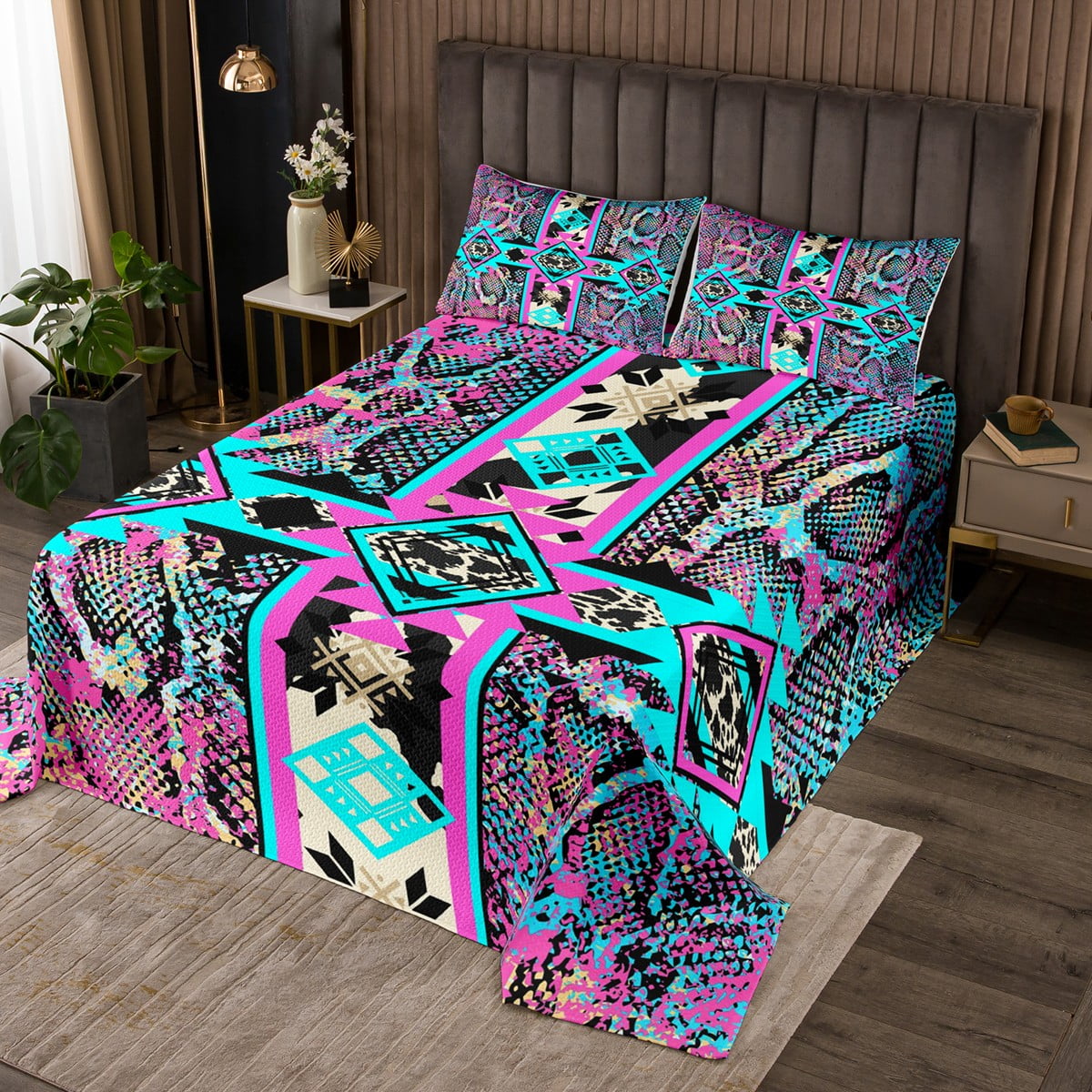 Snake Bedspread Set Purple Teal Snake Hide Coverlet Set Exotic Tribal ...