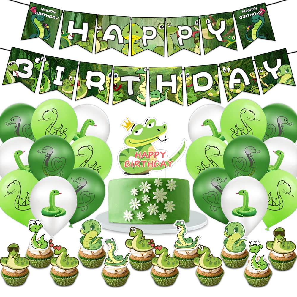Snake Birthday Decorations FEV6 32 Pcs Snake Party Supplies with Green ...