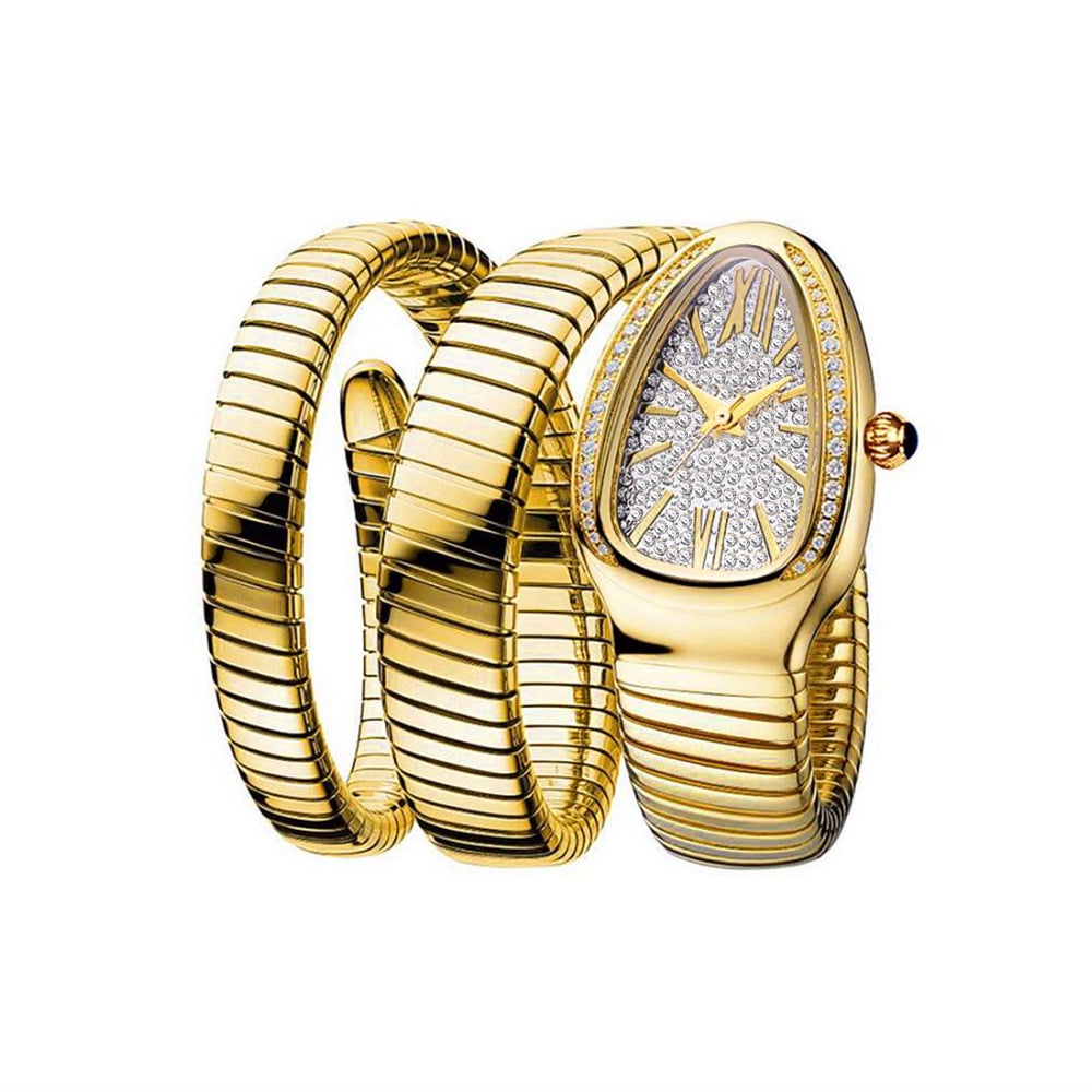 Snake Bracelet Women's Watch Gold Steel Wrapped Strap Quartz Watches ...