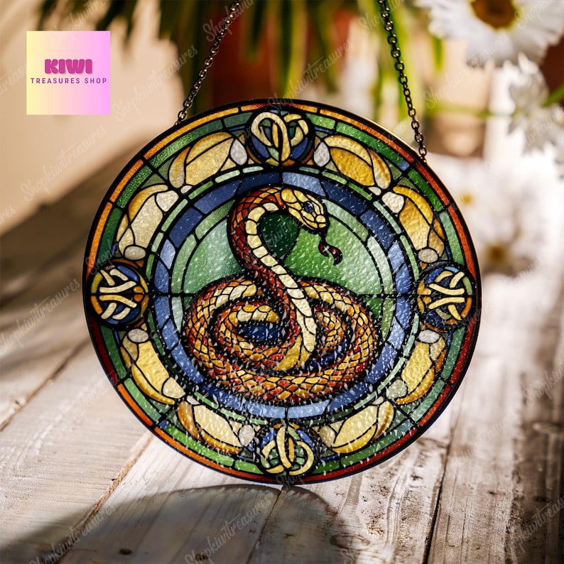 Snake Celtic knot GLASS Suncatcher Hanging, dark acadmia Wall Art ...