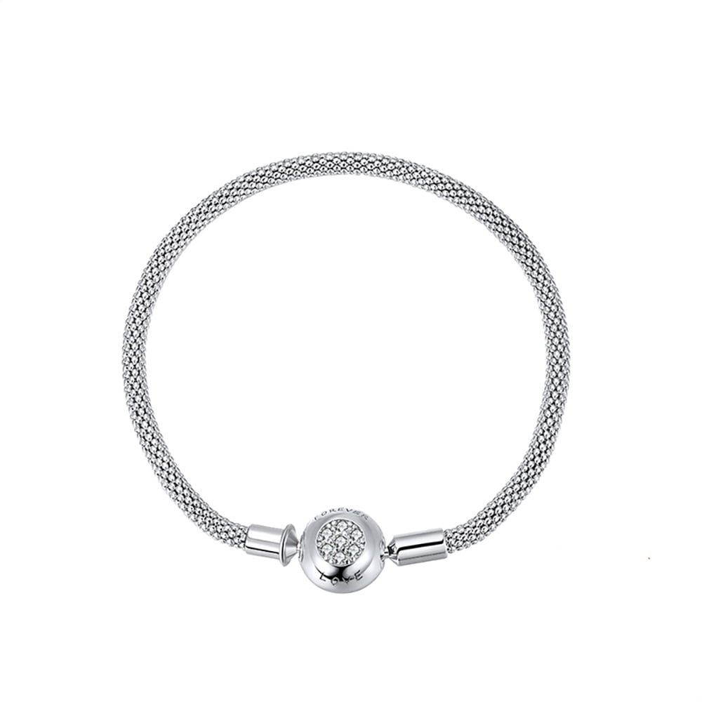 Snake Chain Charm Bracelet Sterling Silver Cz Love Clasp Ginger Lyne ...