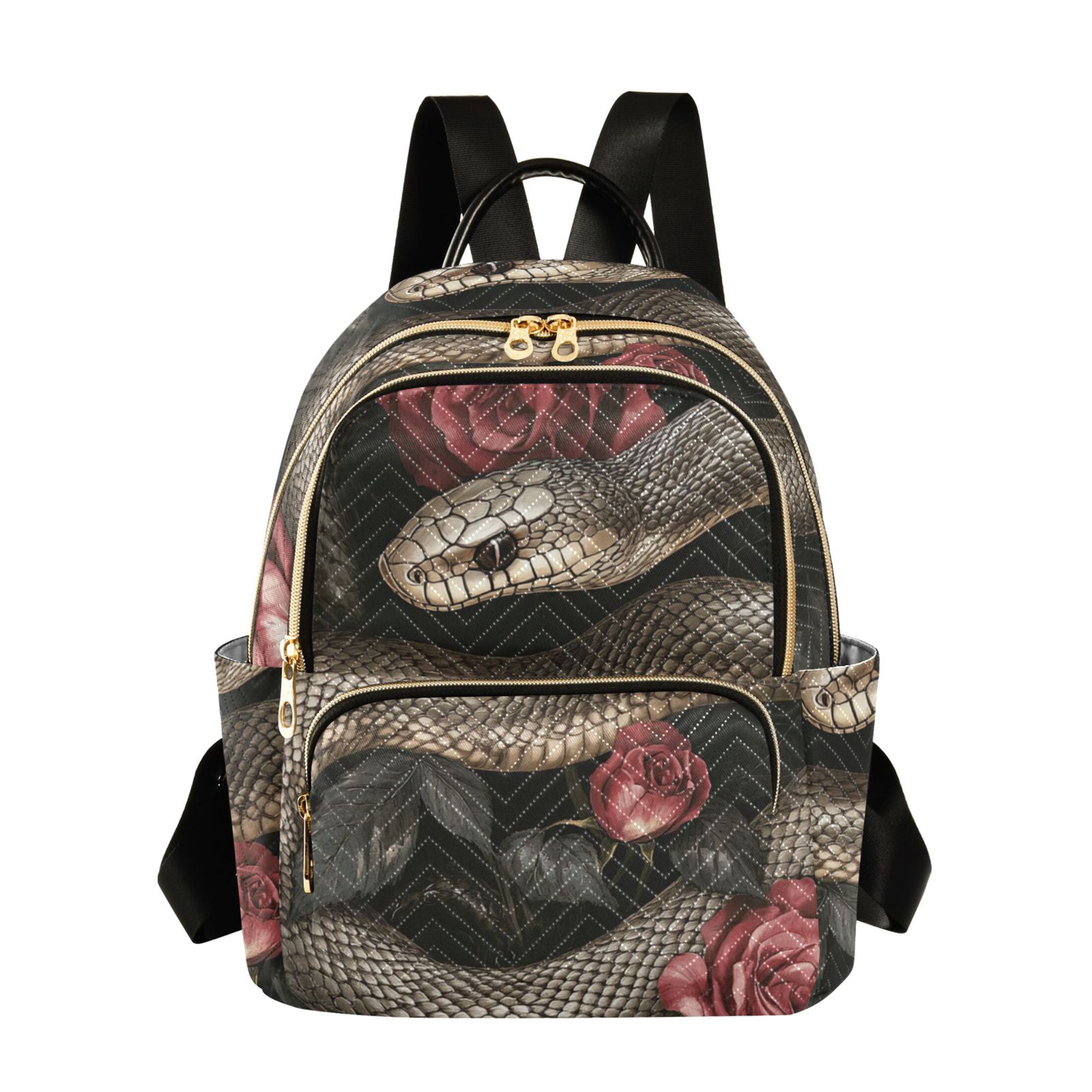 Snake Coiled on Roses Vintage Style Quilted Backpack Fashion Daypack ...