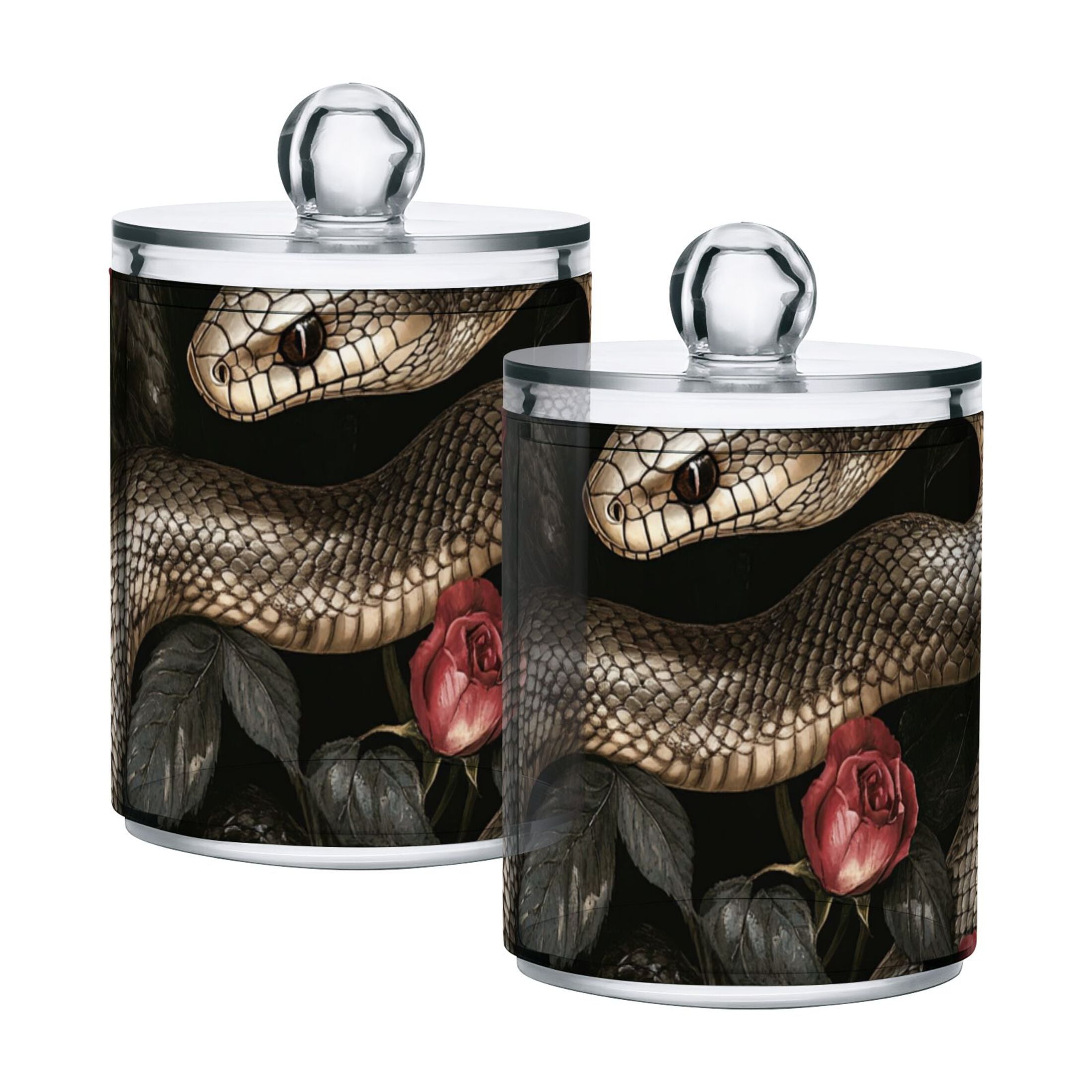 Snake Coiled on Roses Vintage Style Translucent Plastic Cans Storage ...