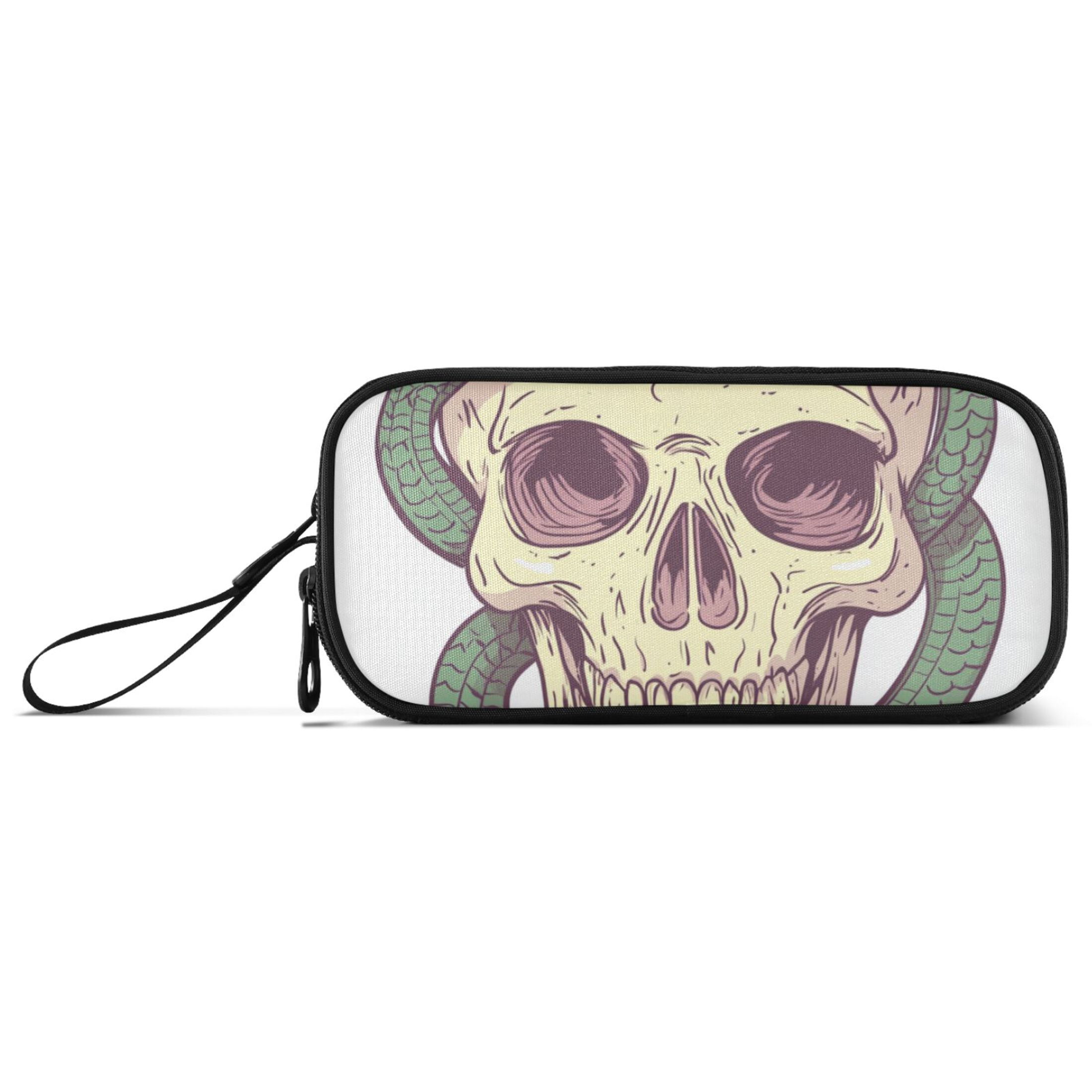 Snake Coiled on Skull Pencil Case Stationary Holder Pen Bag Pencil ...