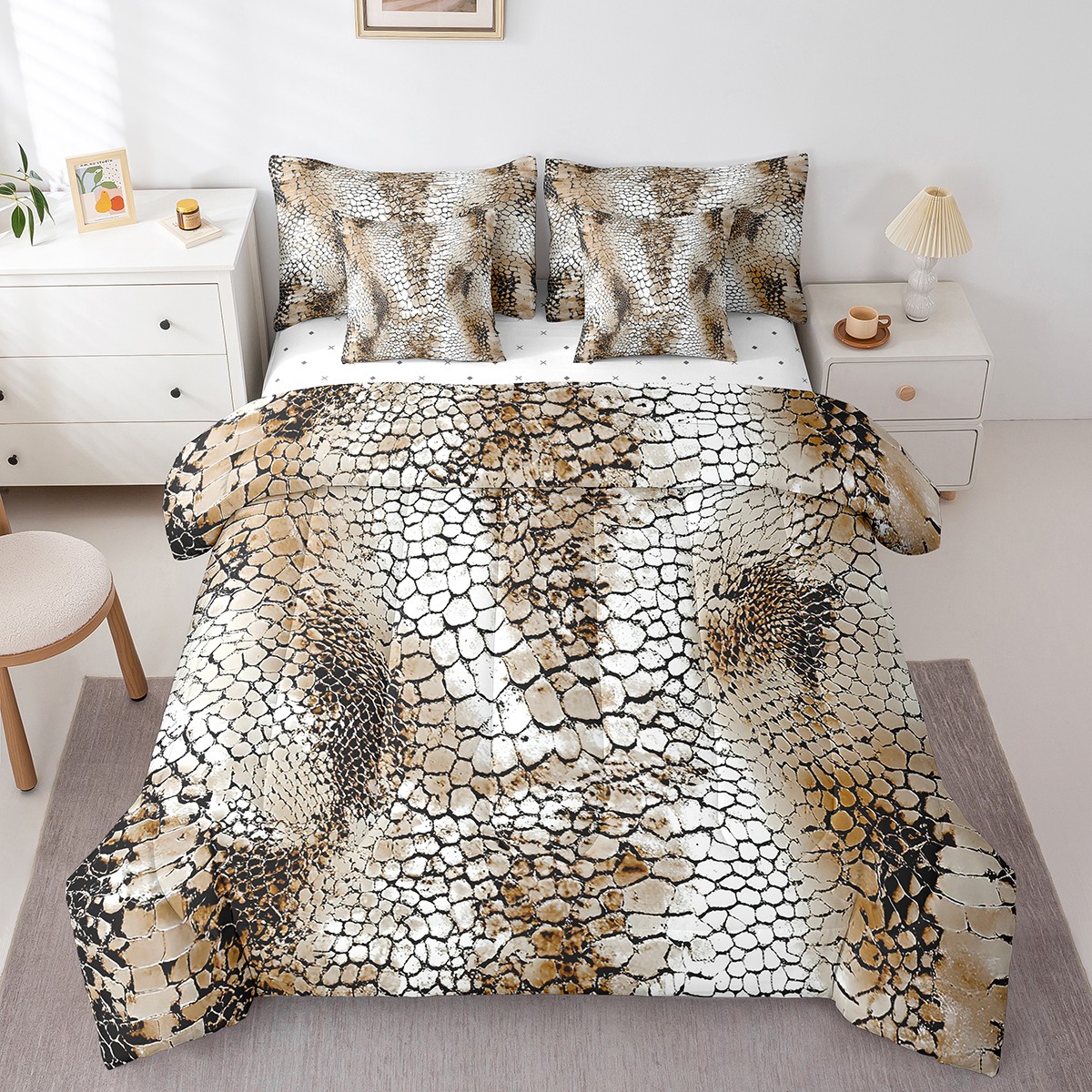 Snake Comforter Set 7 Piece Bed in a Bag Twin,Brown Snakeskin Bedding ...