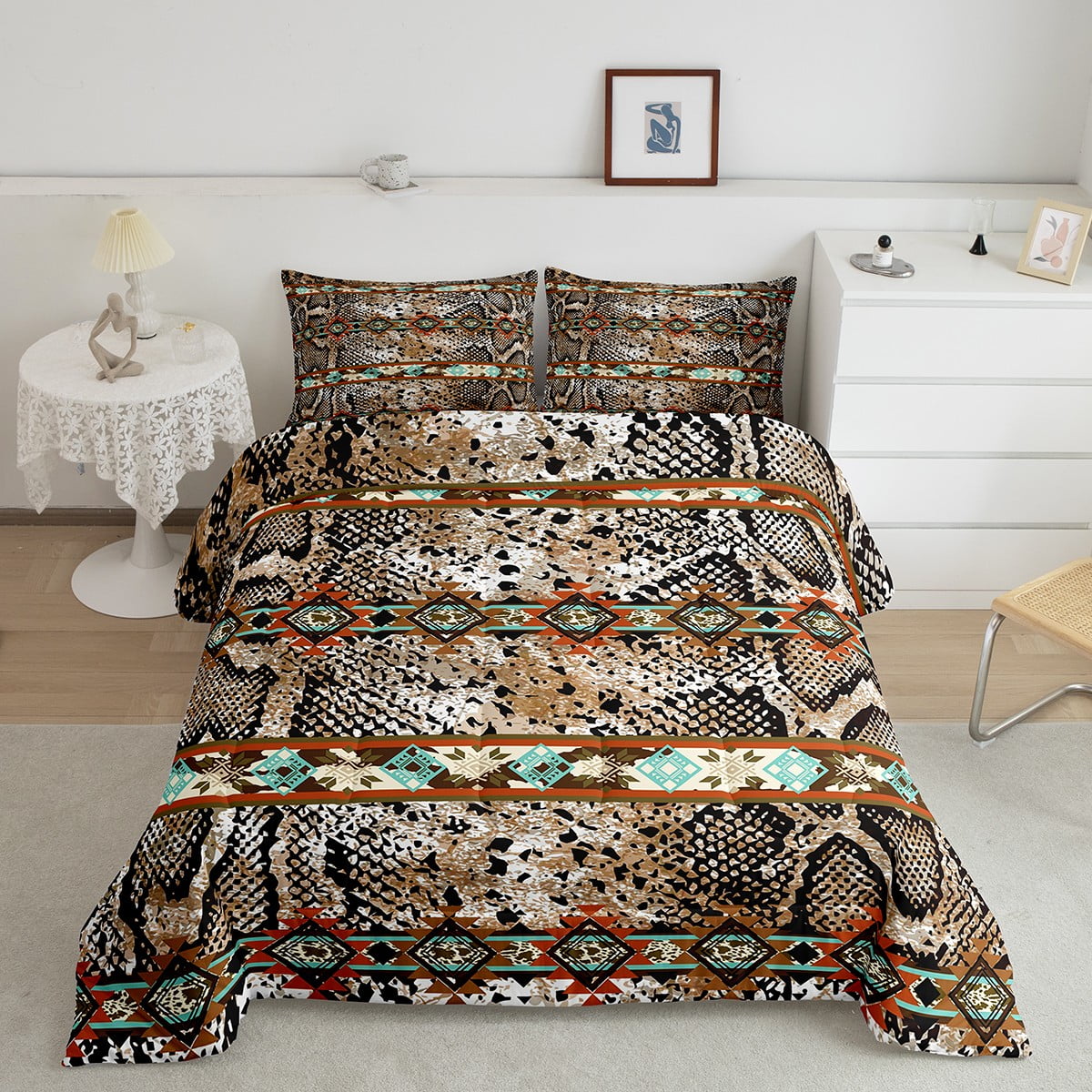 Snake Comforter Set Brown Snake Hide Bedding Set Exotic Ethnic Tribal ...