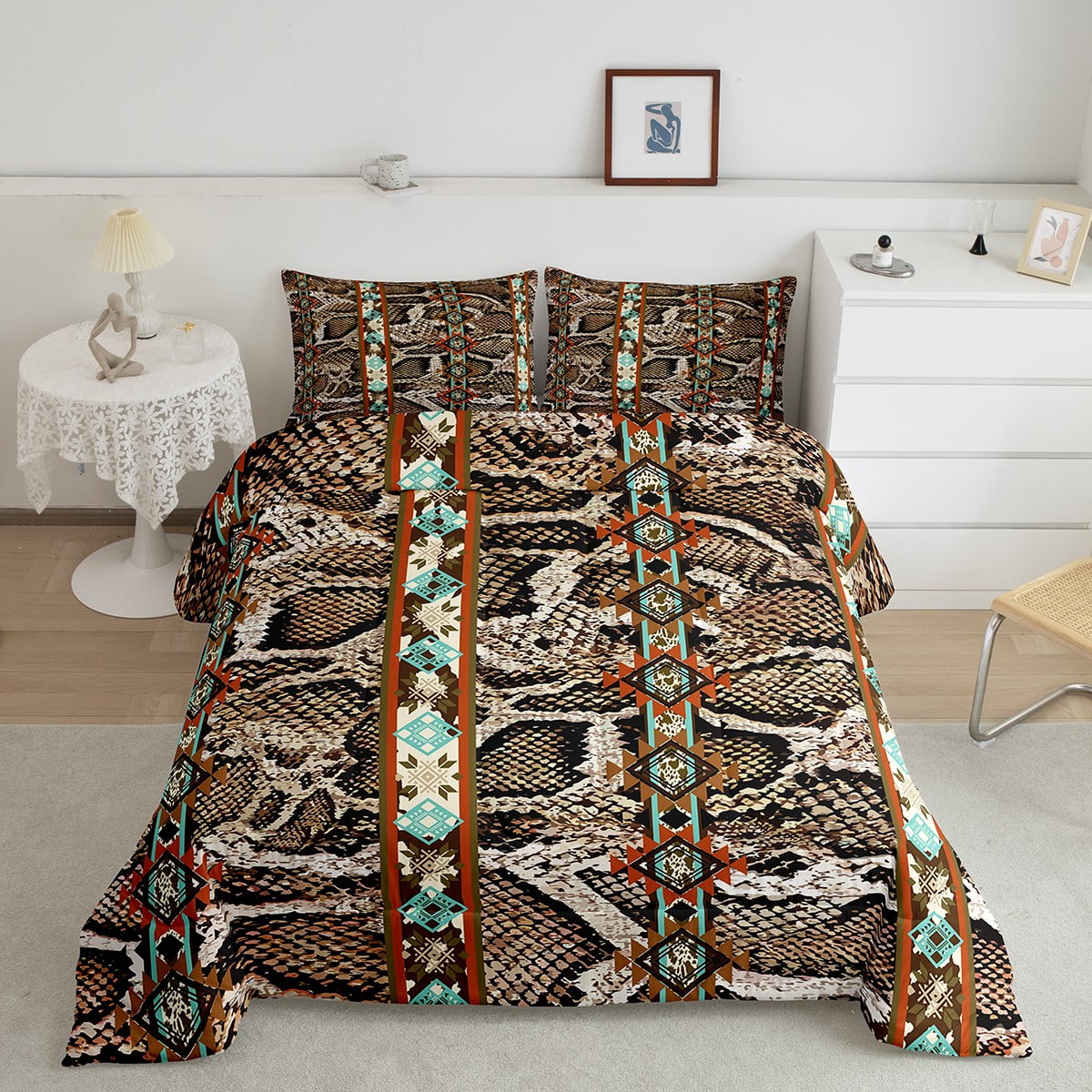 Snake Comforter Set Brown Snake Hide Quilt Exotic Ethnic Tribal Arrow ...